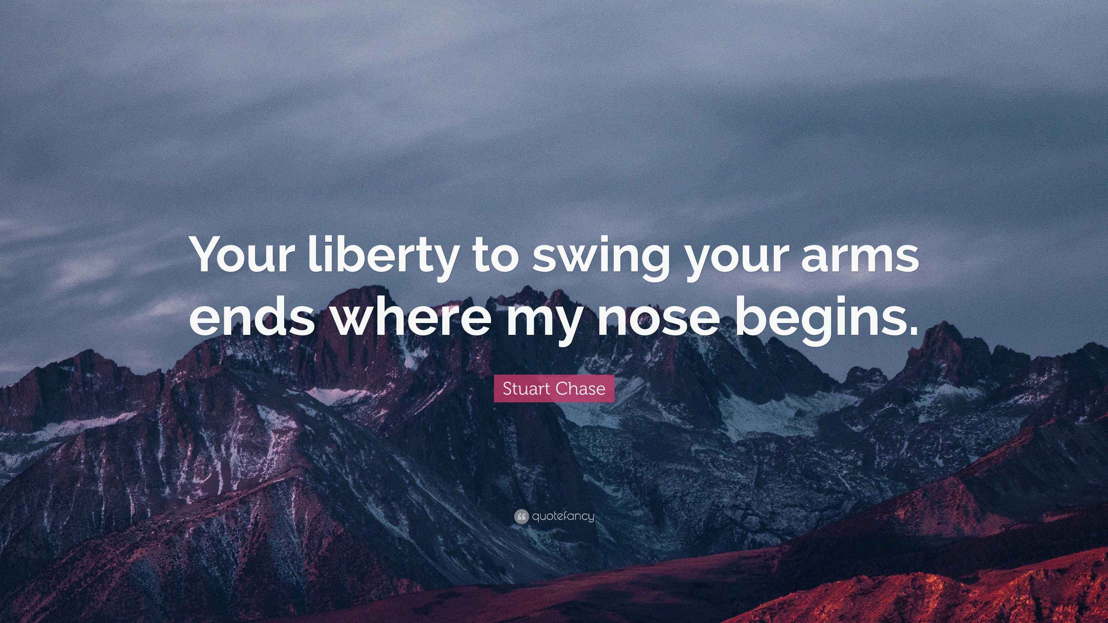Stuart Chase Quote: “Your liberty to swing your arms ends where my nose ...