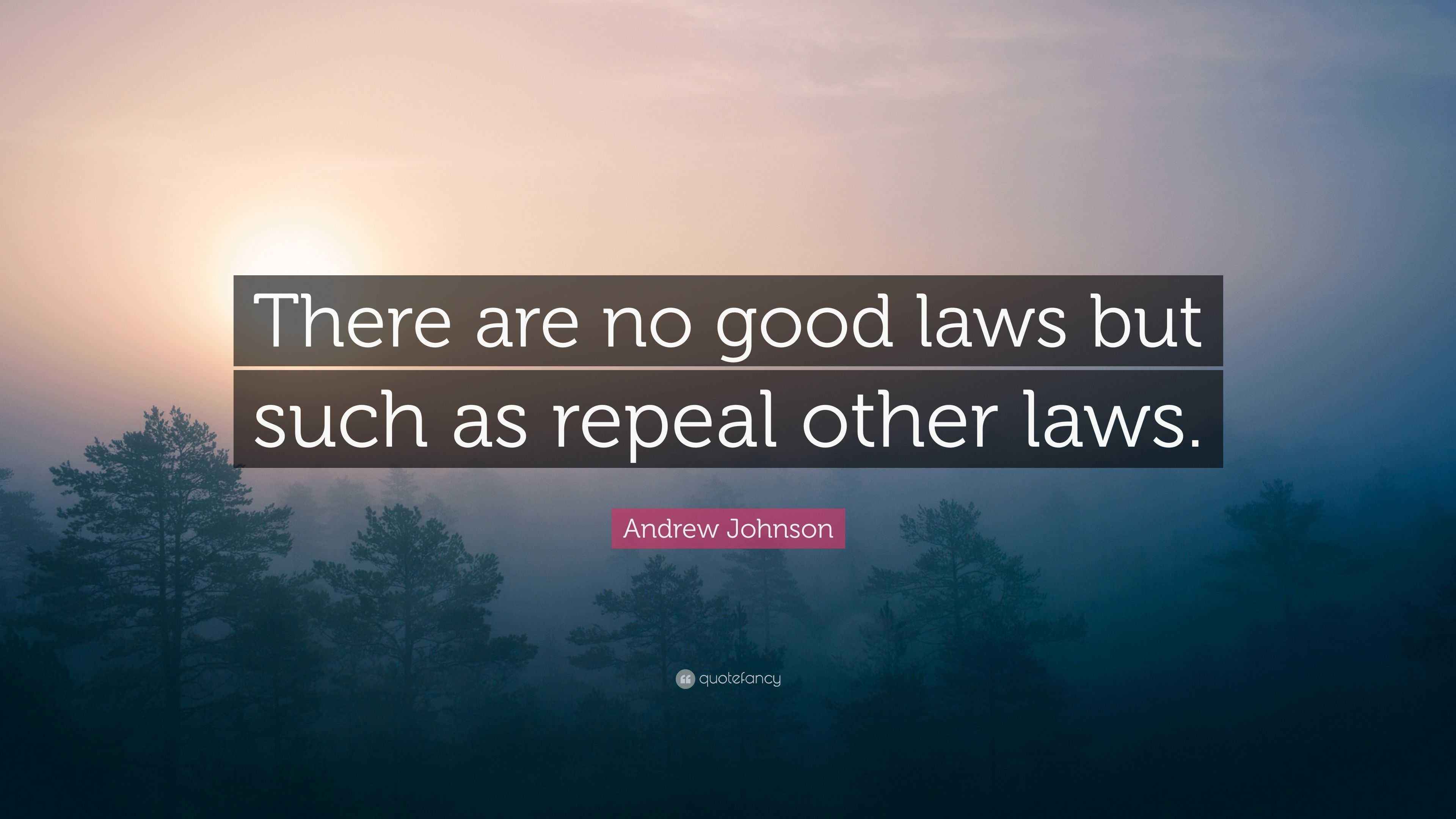 Andrew Johnson Quote: “There are no good laws but such as repeal other ...