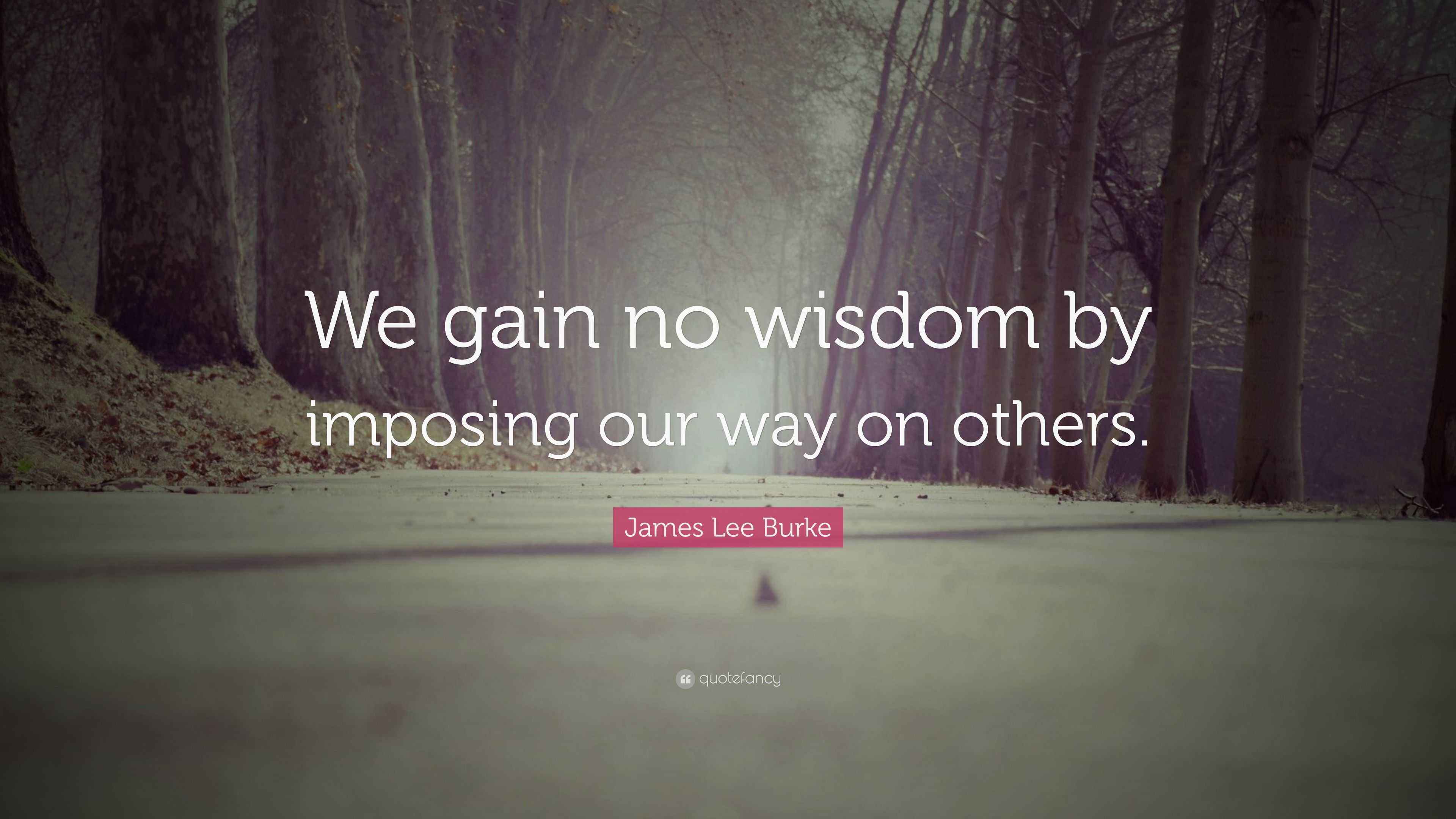 James Lee Burke Quote: “We gain no wisdom by imposing our way on others.”