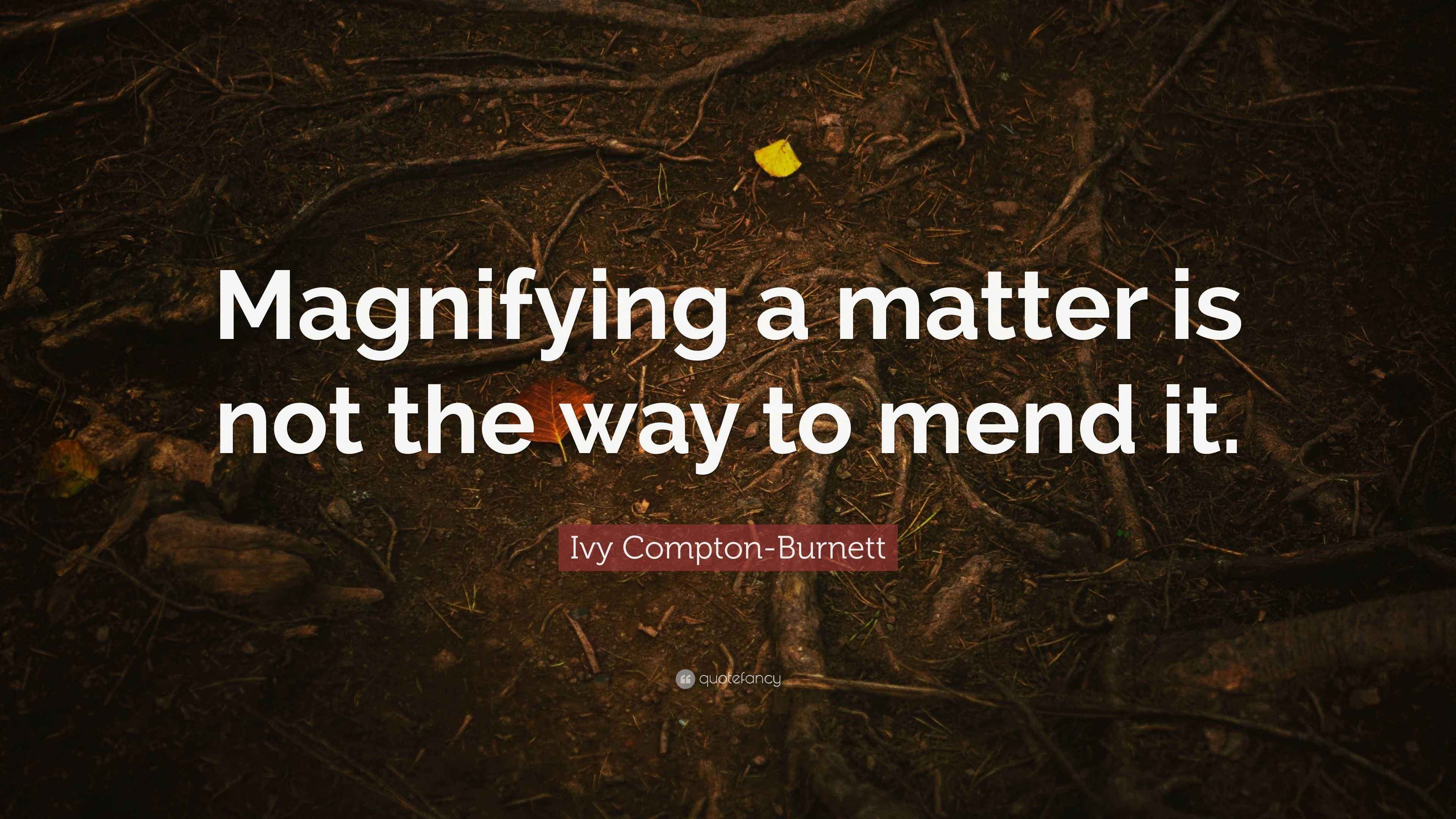Ivy Compton-Burnett Quote: “Magnifying a matter is not the way to mend it.”