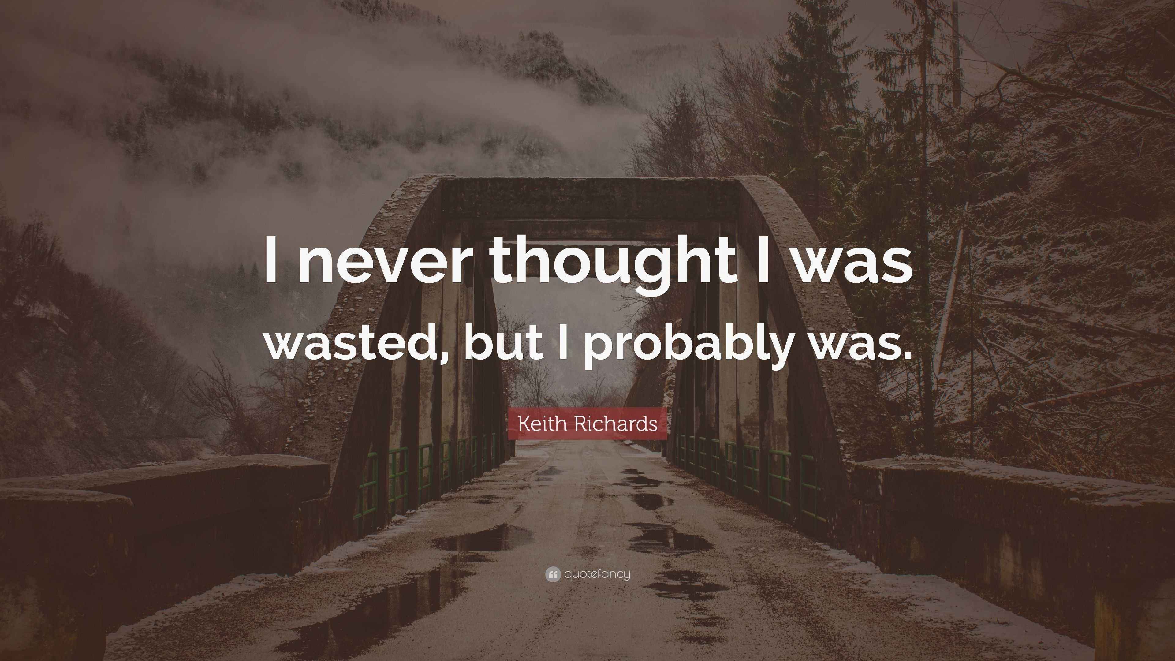 Keith Richards Quote: “I never thought I was wasted, but I probably was.”