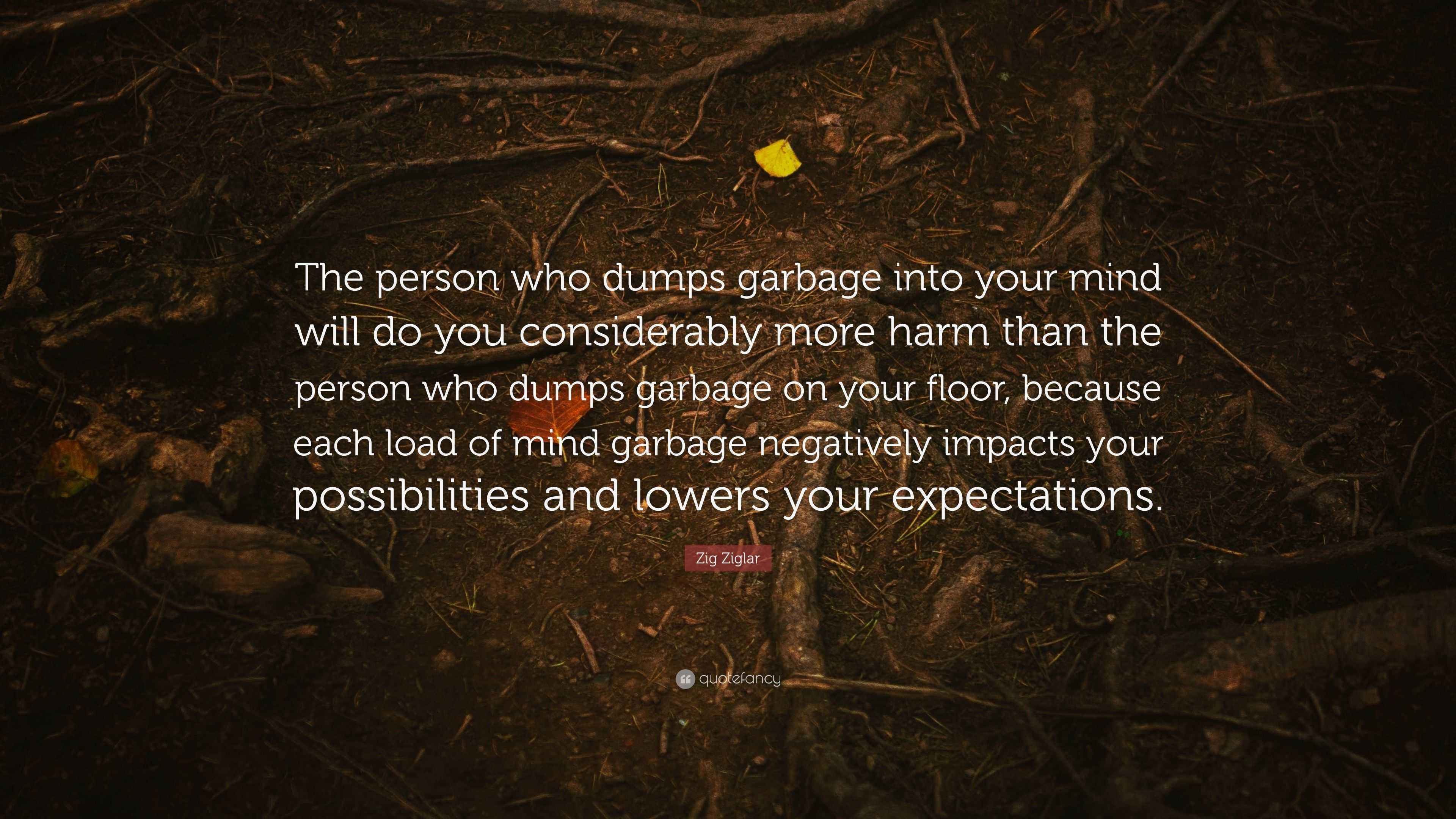 Zig Ziglar Quote: “The person who dumps garbage into your mind will do ...