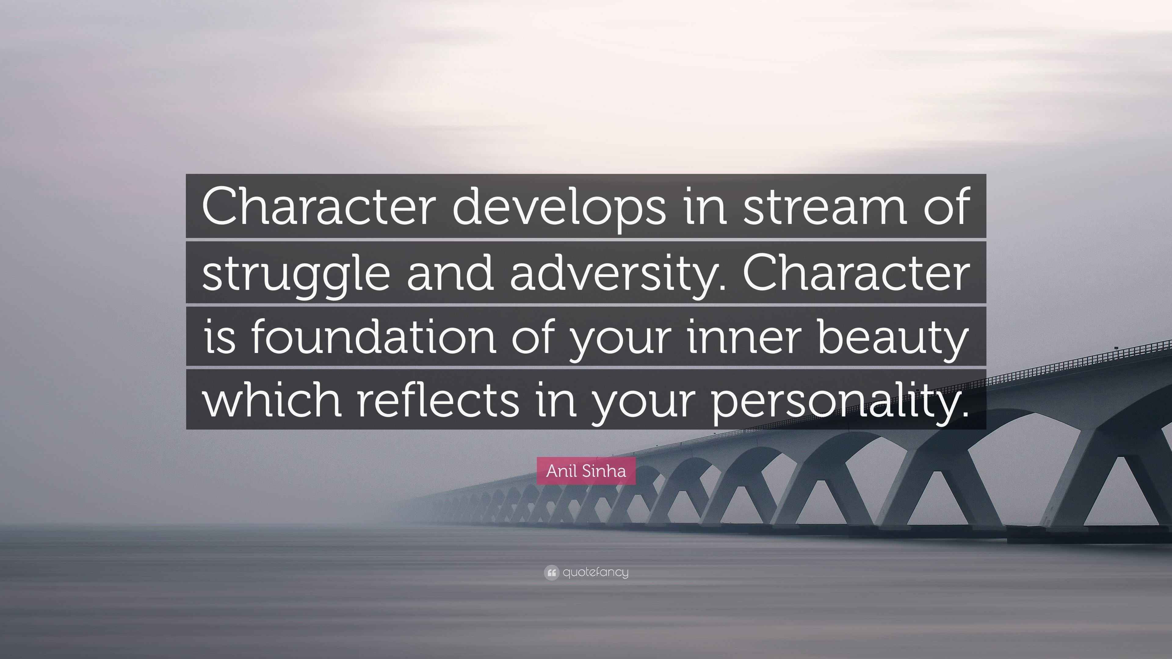 Anil Sinha Quote: “Character develops in stream of struggle and ...