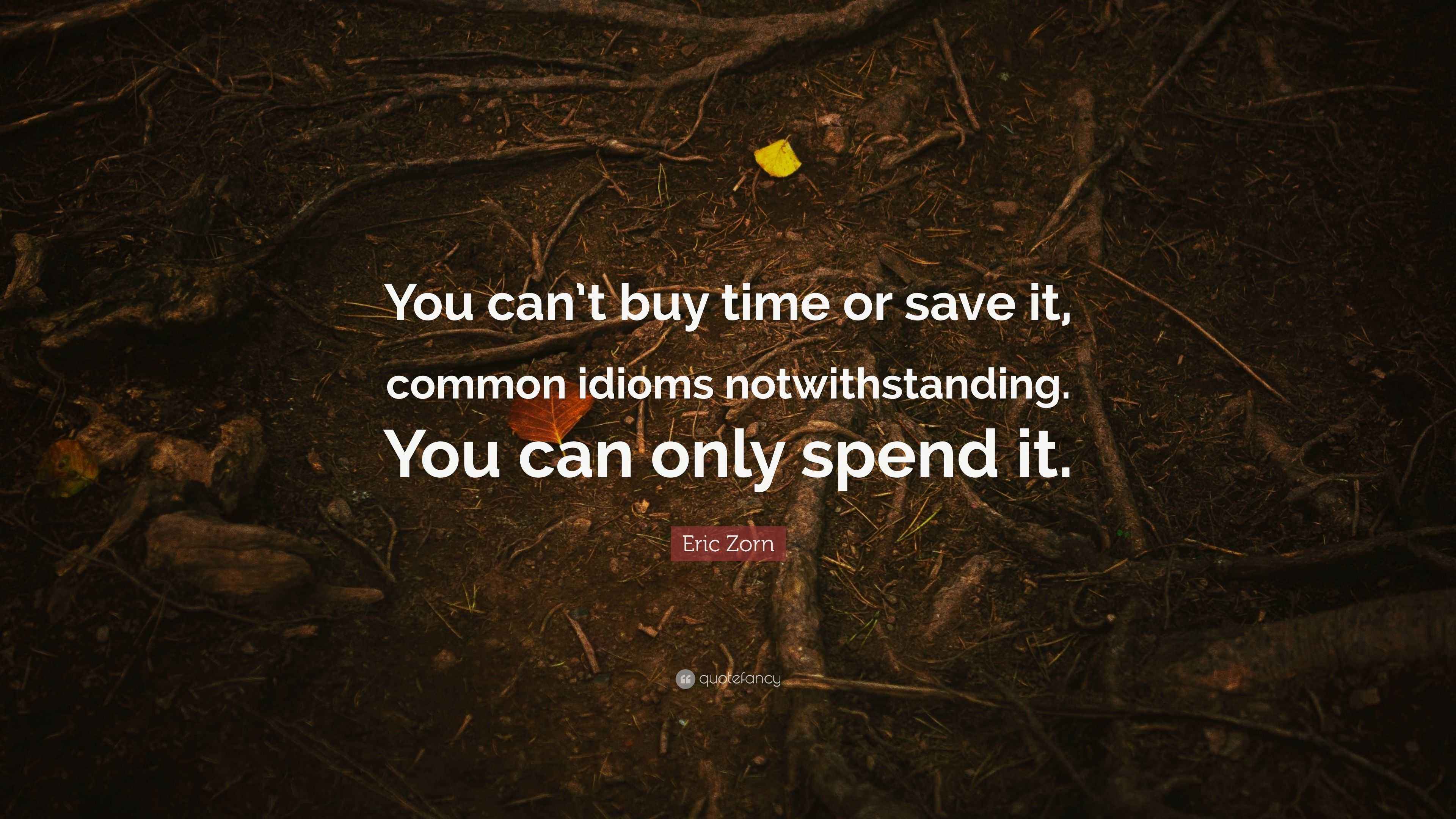 Eric Zorn Quote: “You can’t buy time or save it, common idioms ...