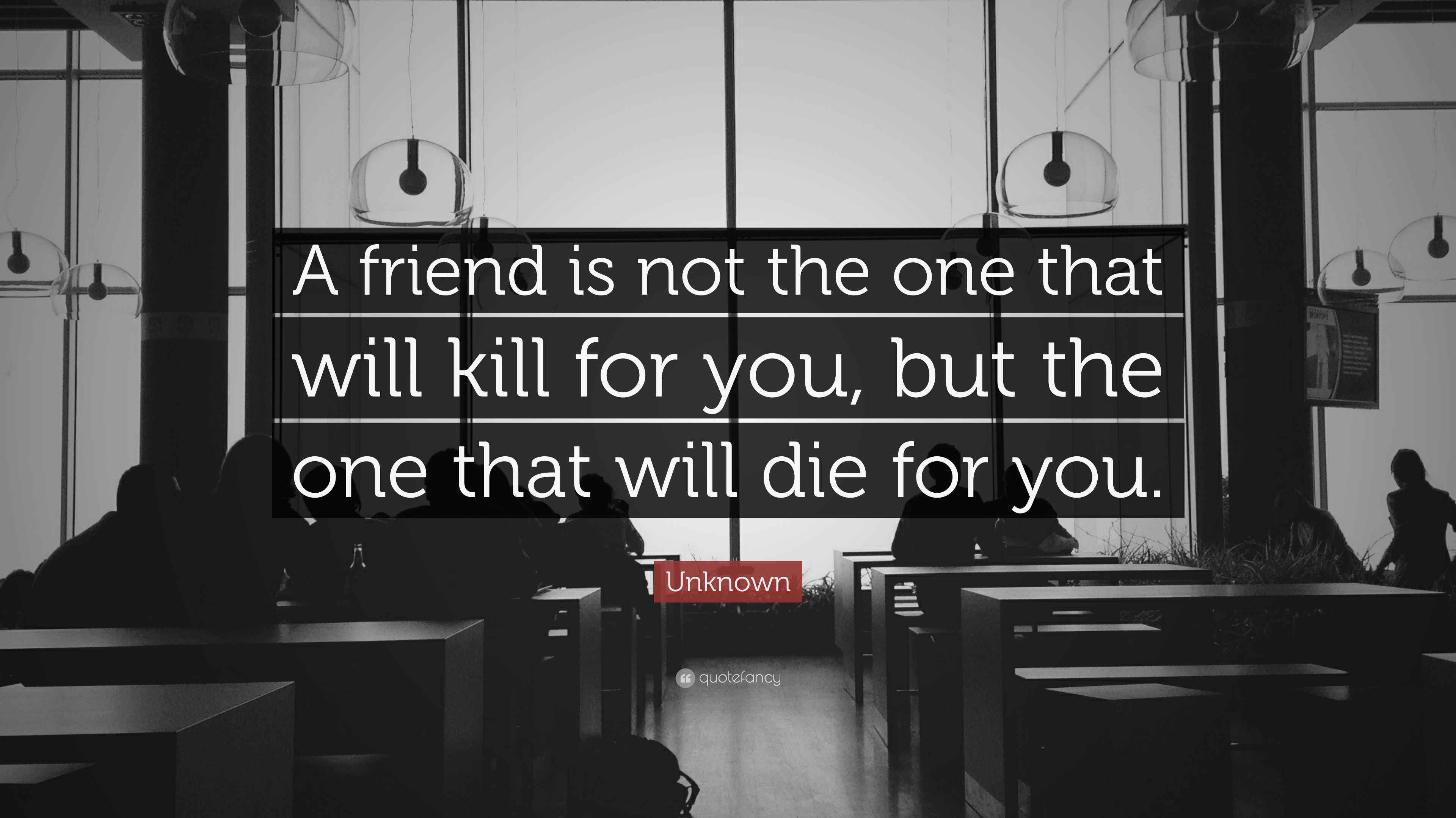 Unknown Quote: “A friend is not the one that will kill for you, but the ...
