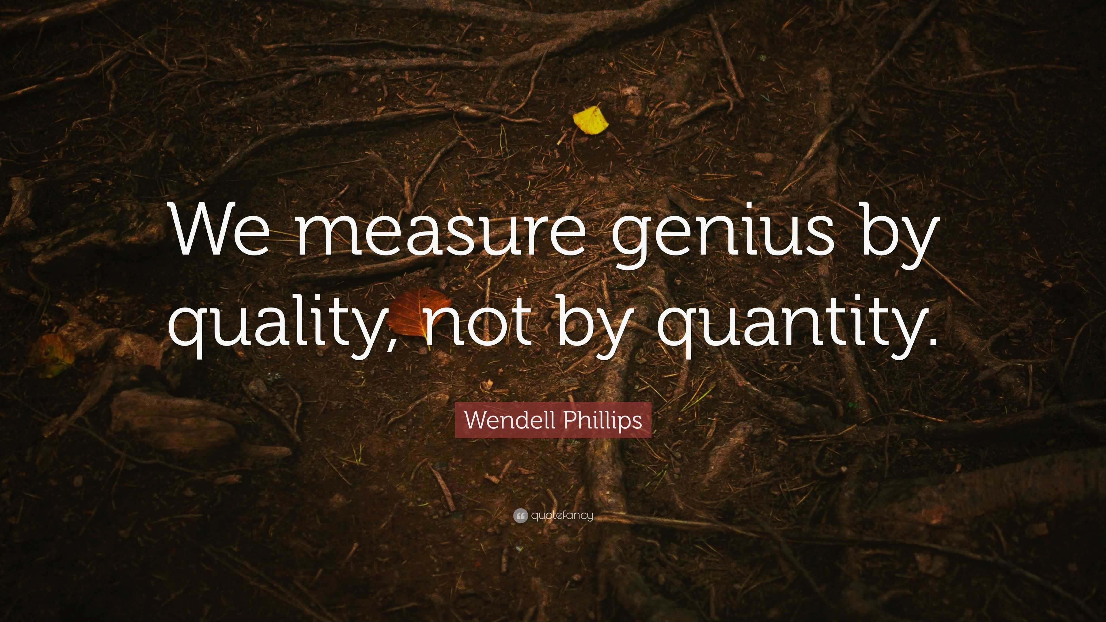 Wendell Phillips Quote: “We measure genius by quality, not by quantity.”
