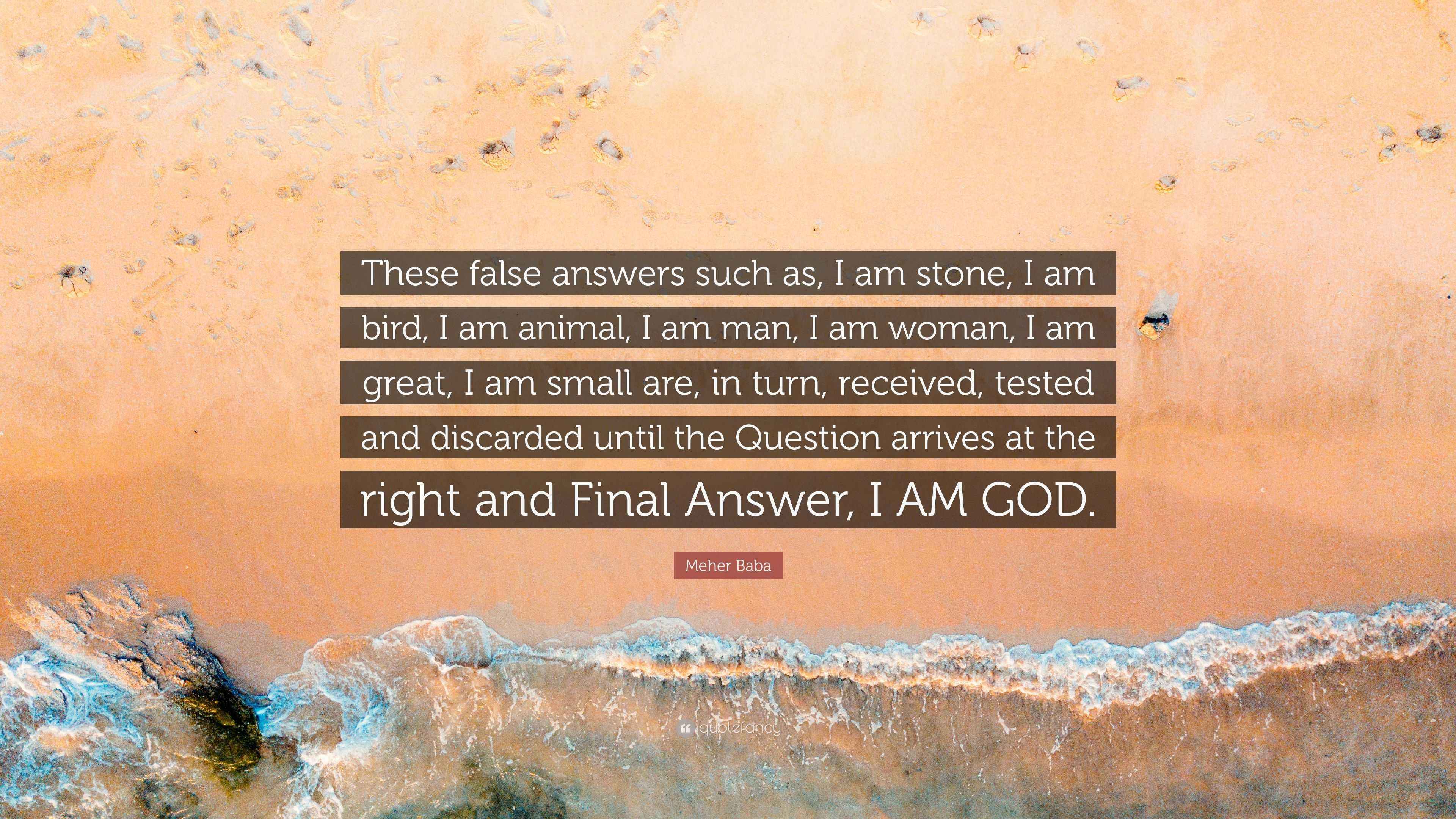 Meher Baba Quote: “These false answers such as, I am stone, I am bird ...