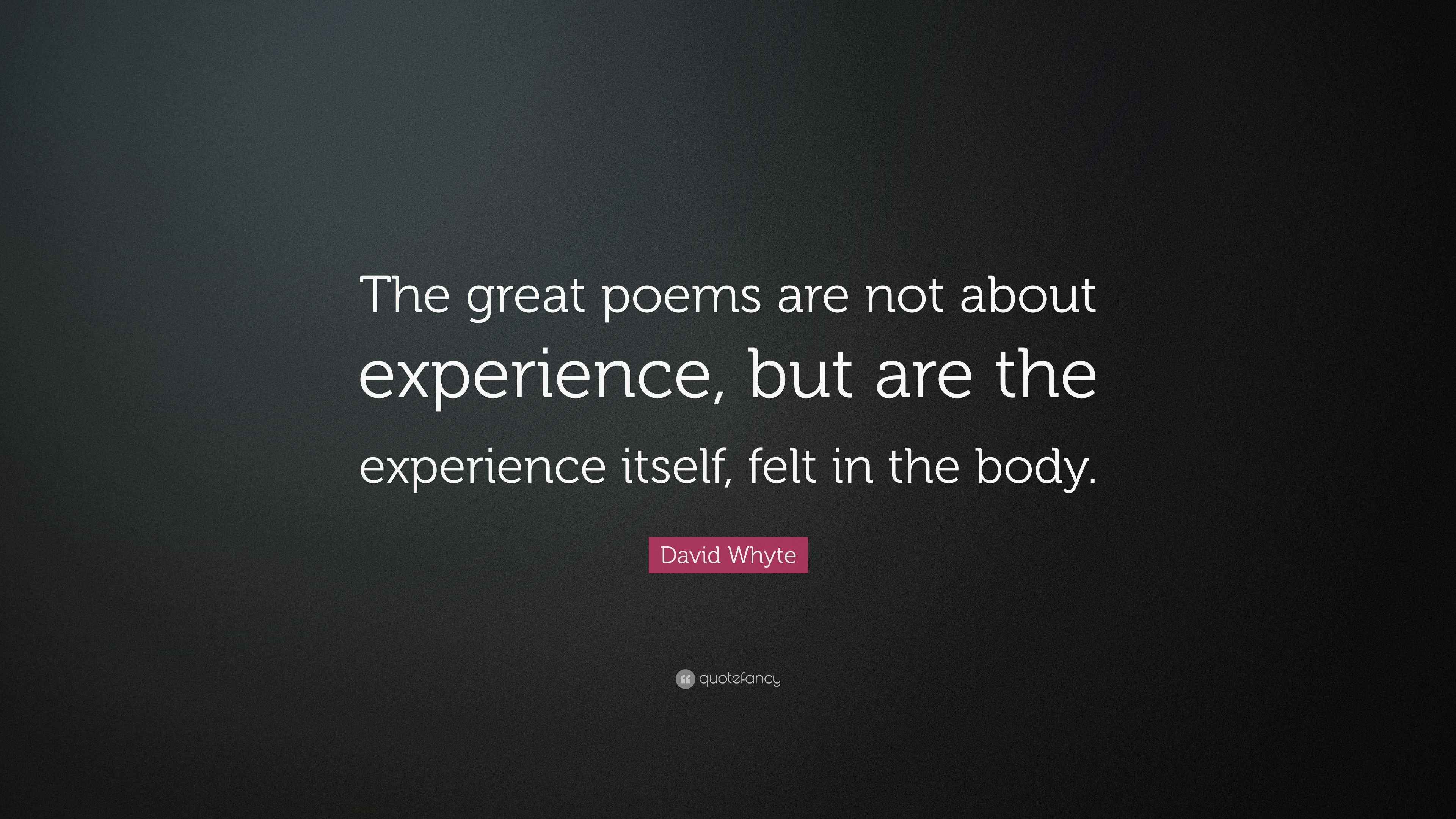David Whyte Quote: “The great poems are not about experience, but are ...
