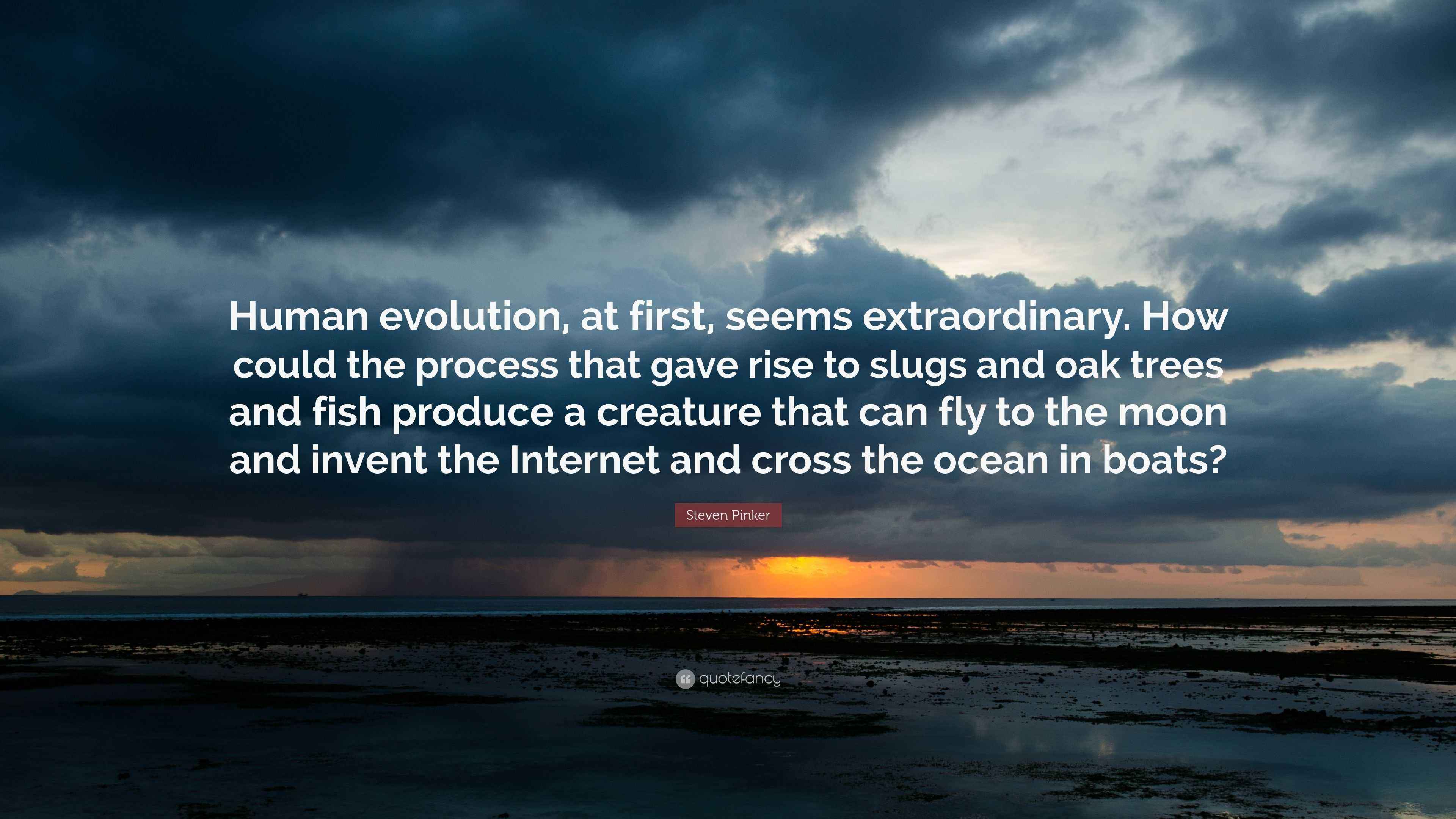 Steven Pinker Quote: “Human evolution, at first, seems extraordinary ...