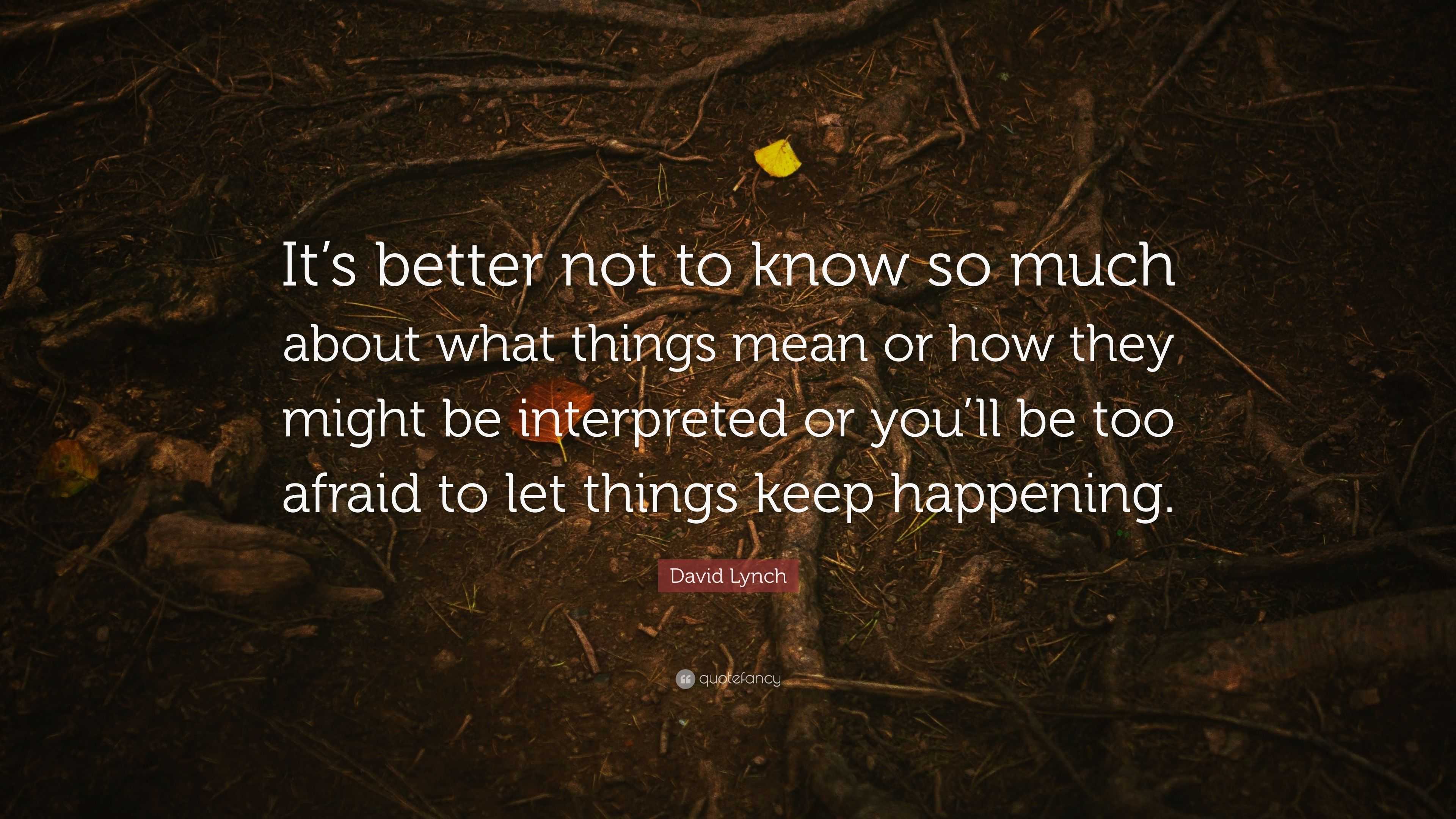 David Lynch Quote: “It’s better not to know so much about what things ...
