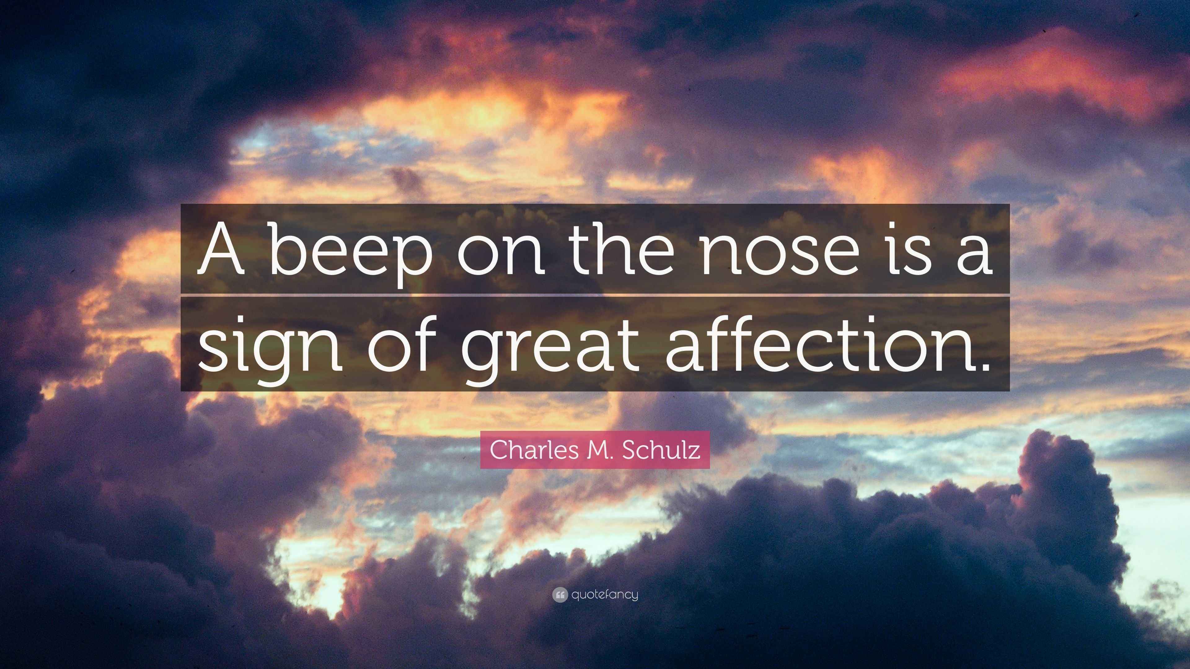 Charles M. Schulz Quote: “A beep on the nose is a sign of great affection.”