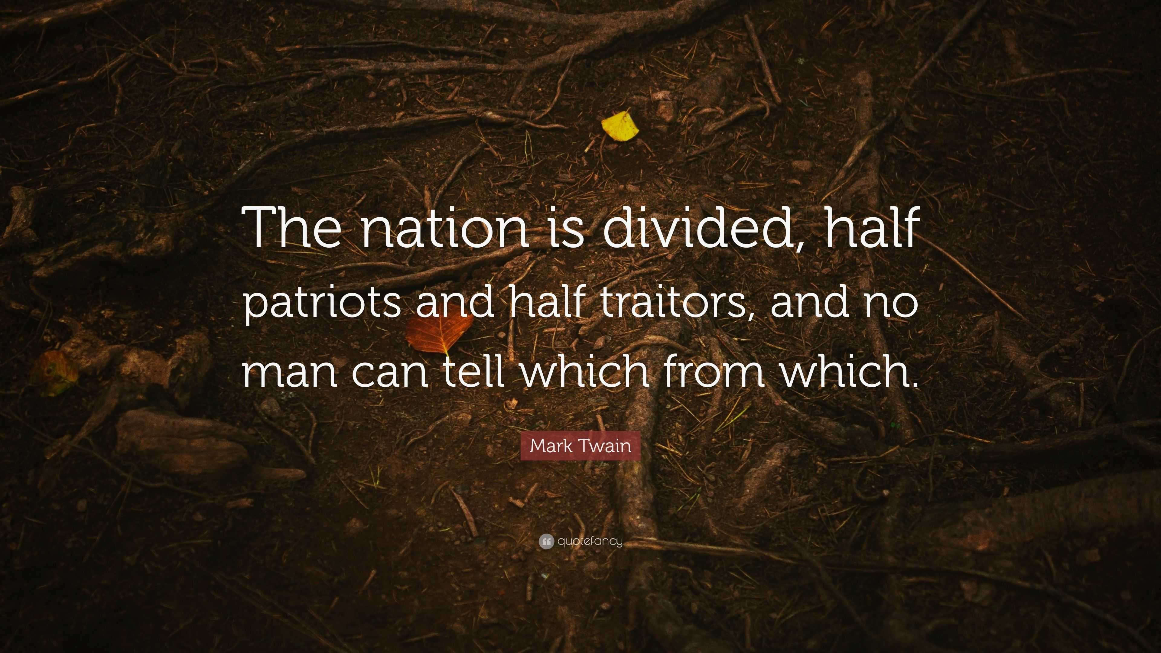 Mark Twain Quote: “The nation is divided, half patriots and half ...