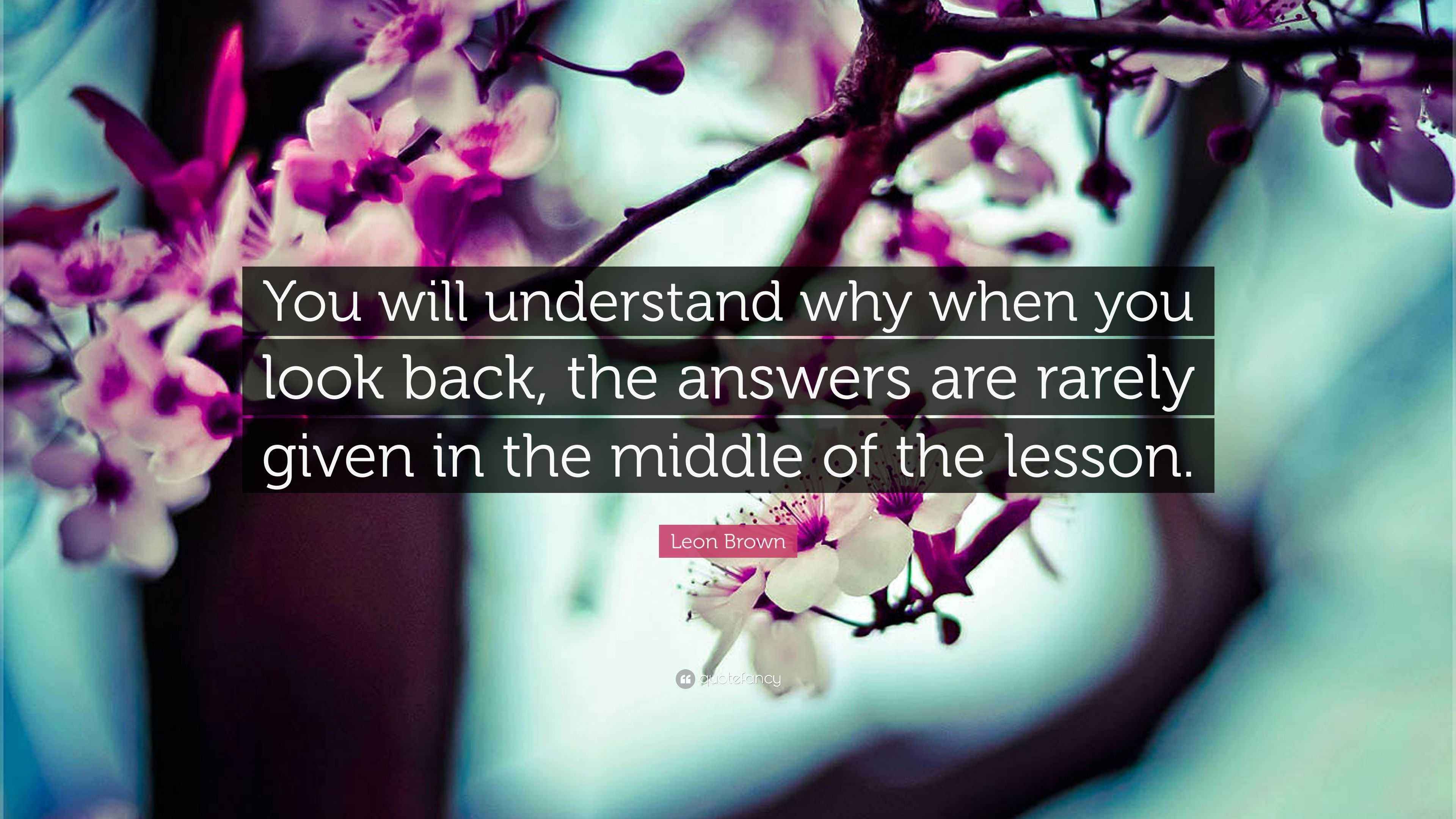 Leon Brown Quote: “You will understand why when you look back, the ...