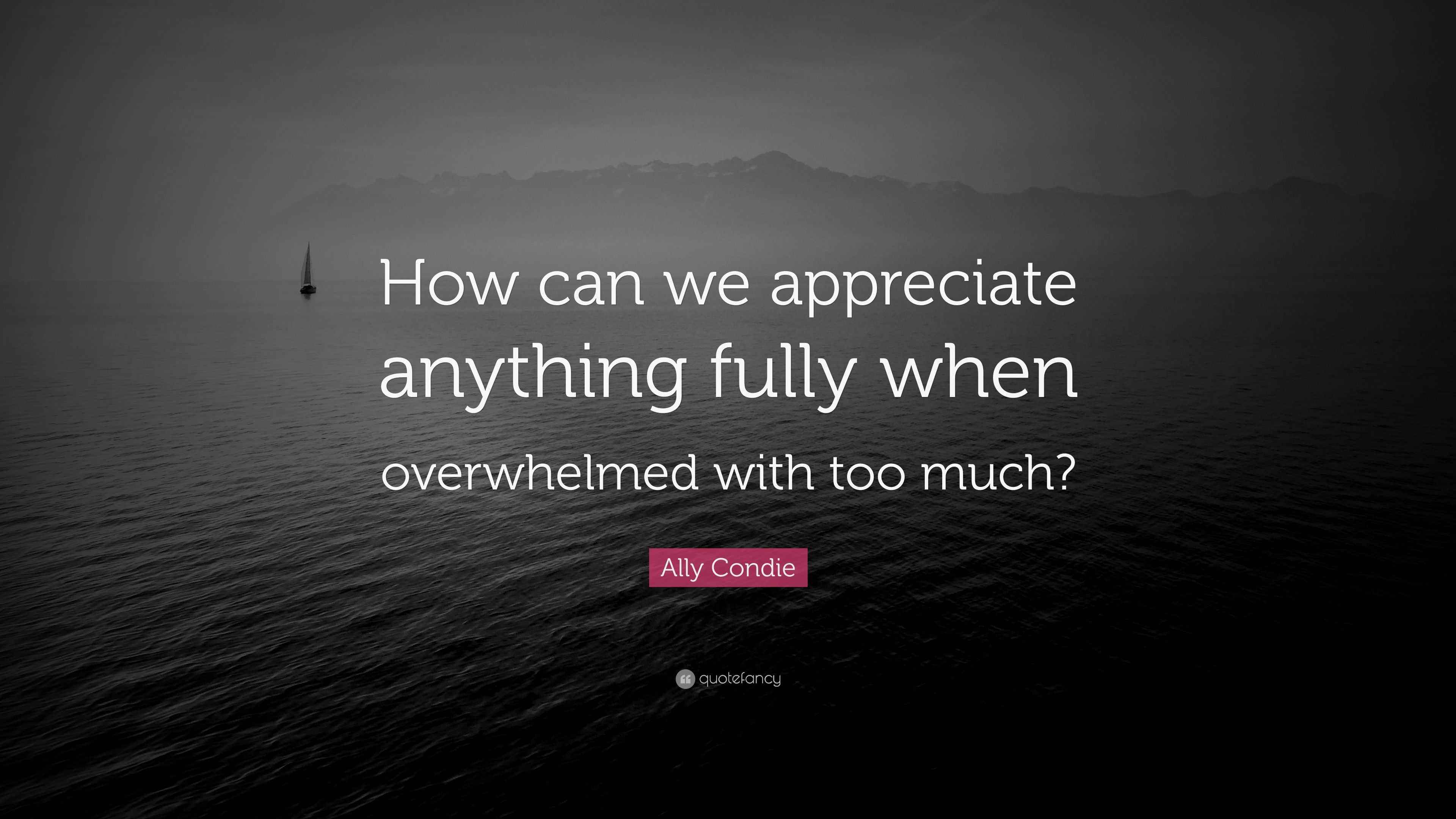 Ally Condie Quote: “How can we appreciate anything fully when ...