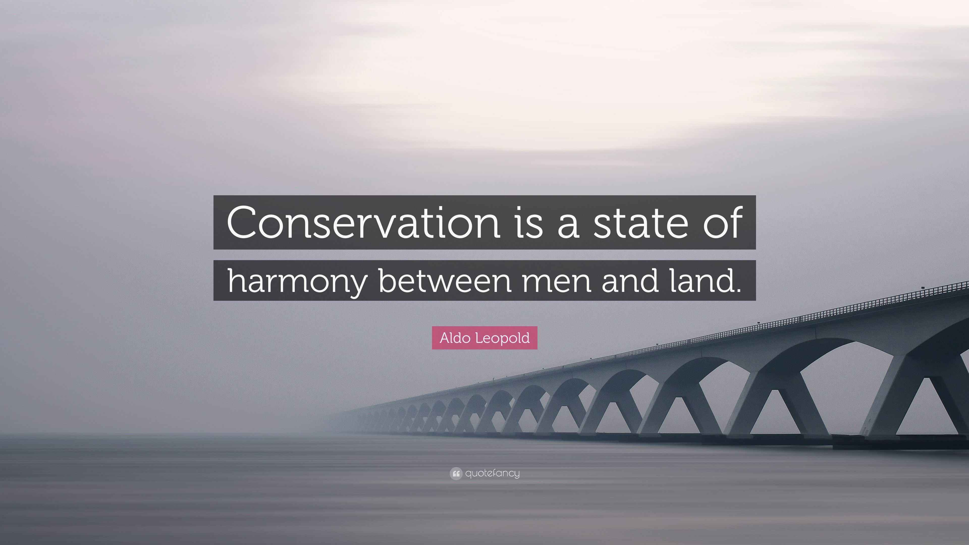 Aldo Leopold Quote: “Conservation is a state of harmony between men and ...