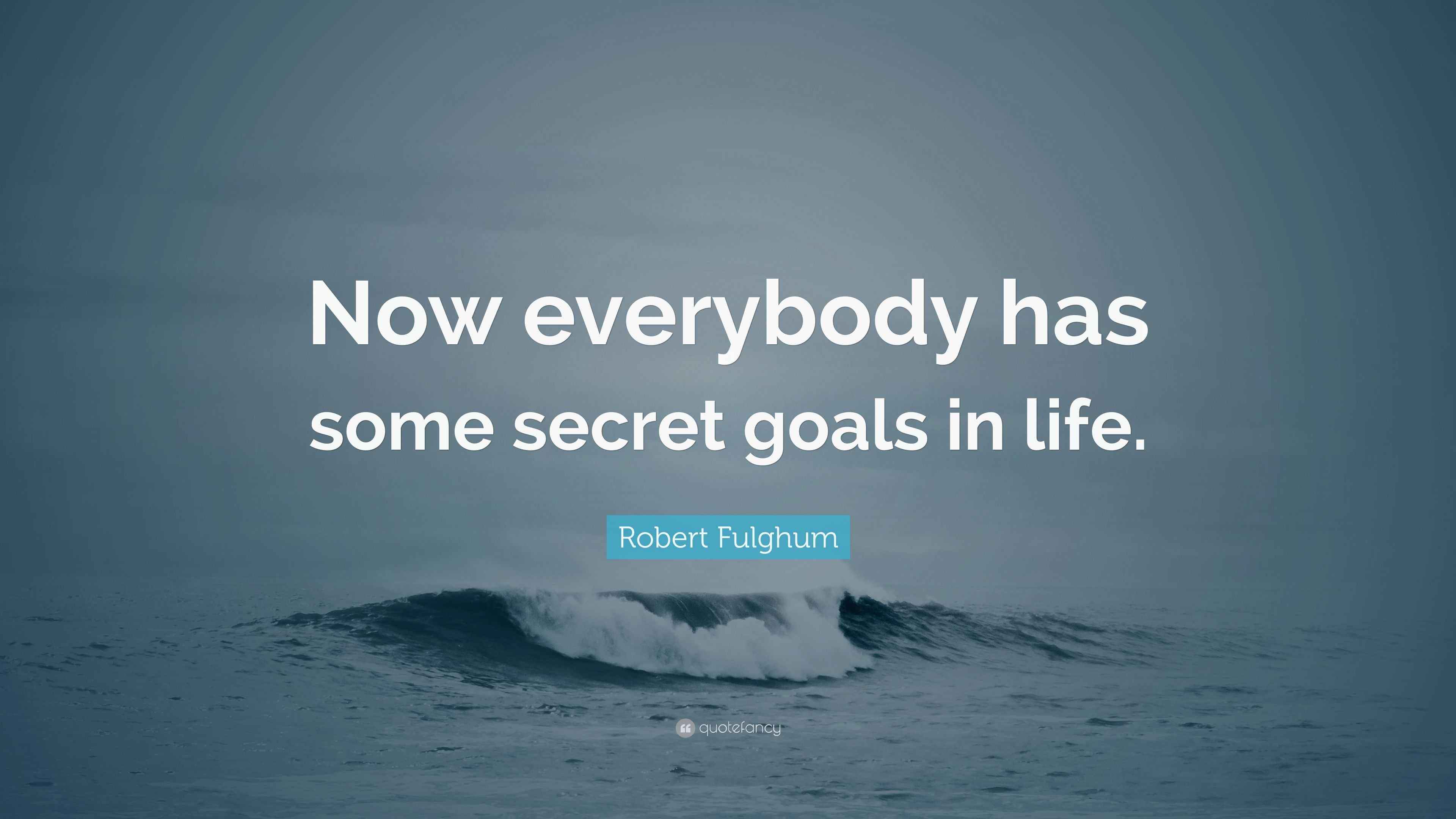 Robert Fulghum Quote: “Now everybody has some secret goals in life.”