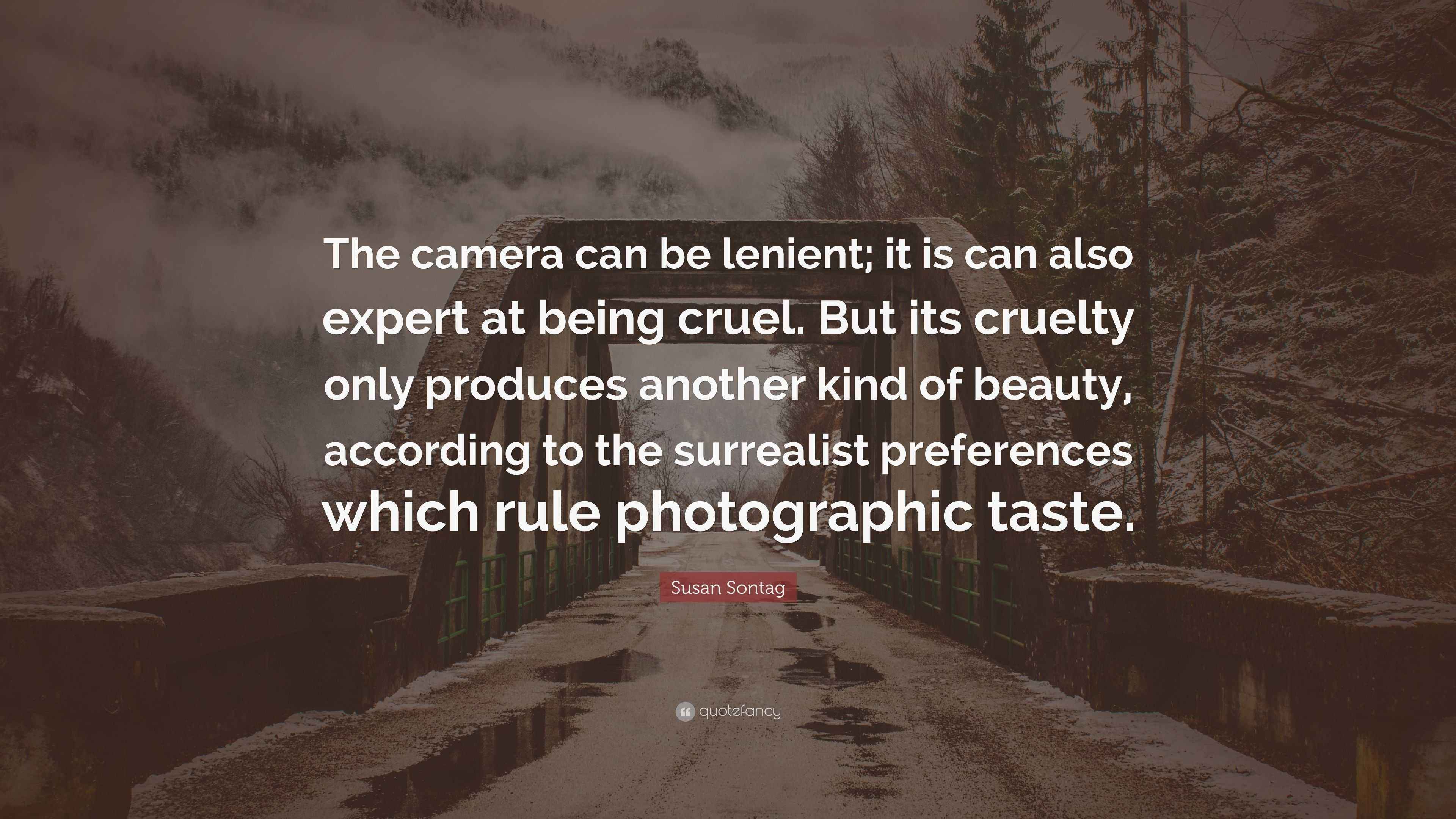 Susan Sontag Quote: “The camera can be lenient; it is can also expert ...