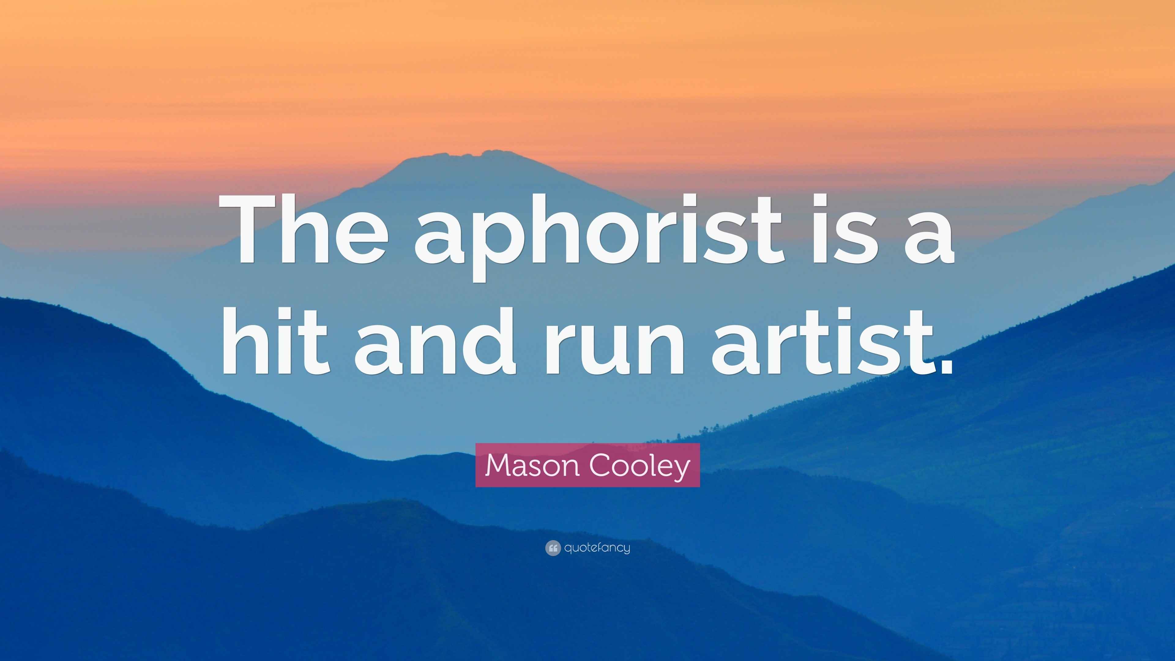 Mason Cooley Quote: “The aphorist is a hit and run artist.”