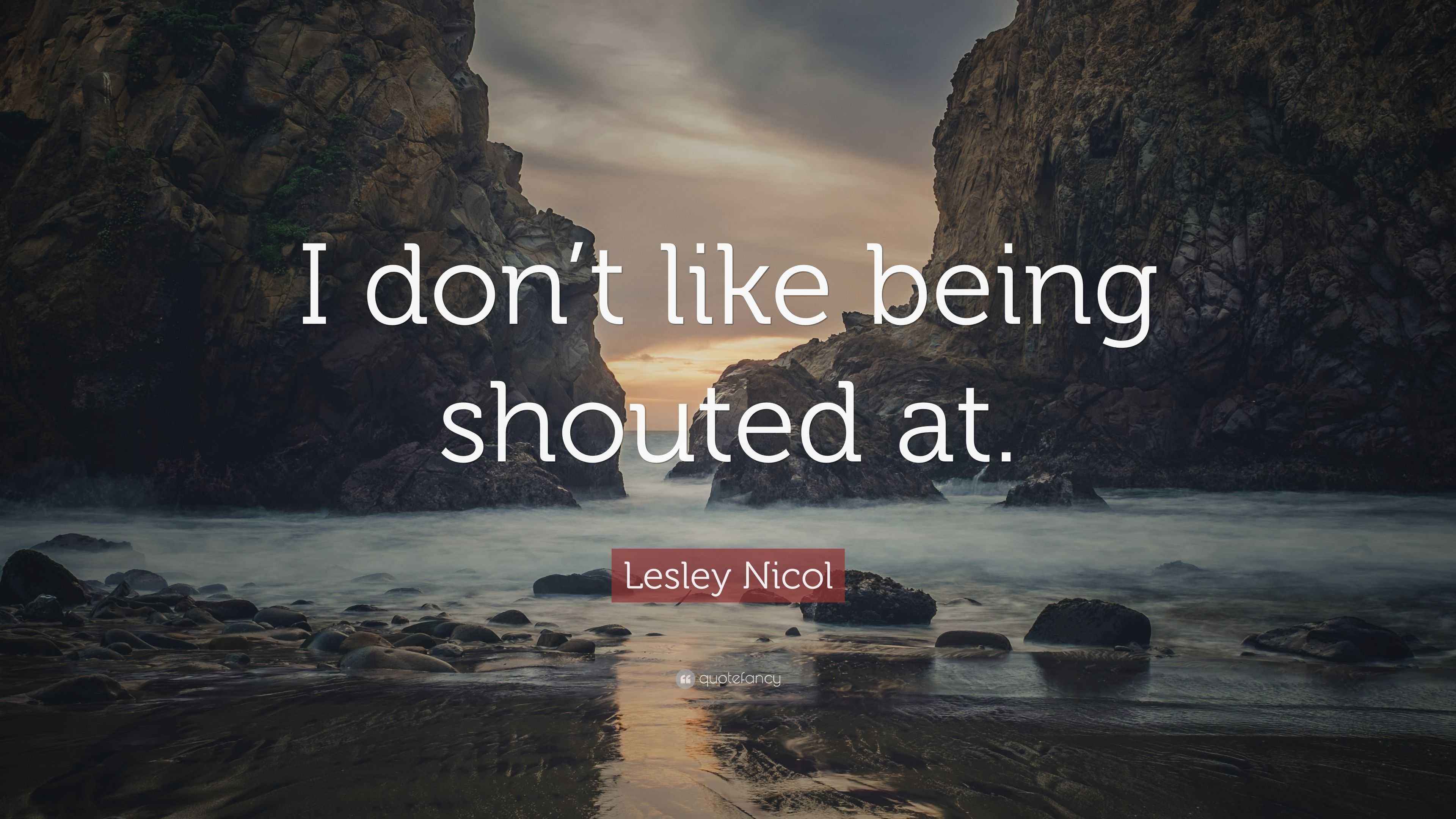 Lesley Nicol Quote: “I don’t like being shouted at.”