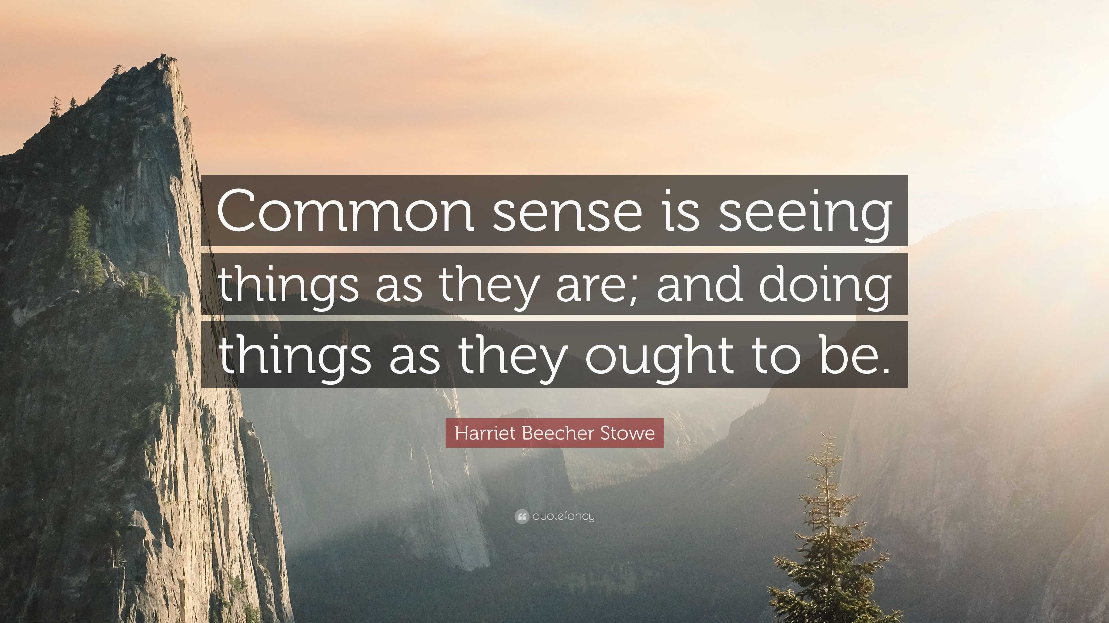 Harriet Beecher Stowe Quote: “Common sense is seeing things as they are ...