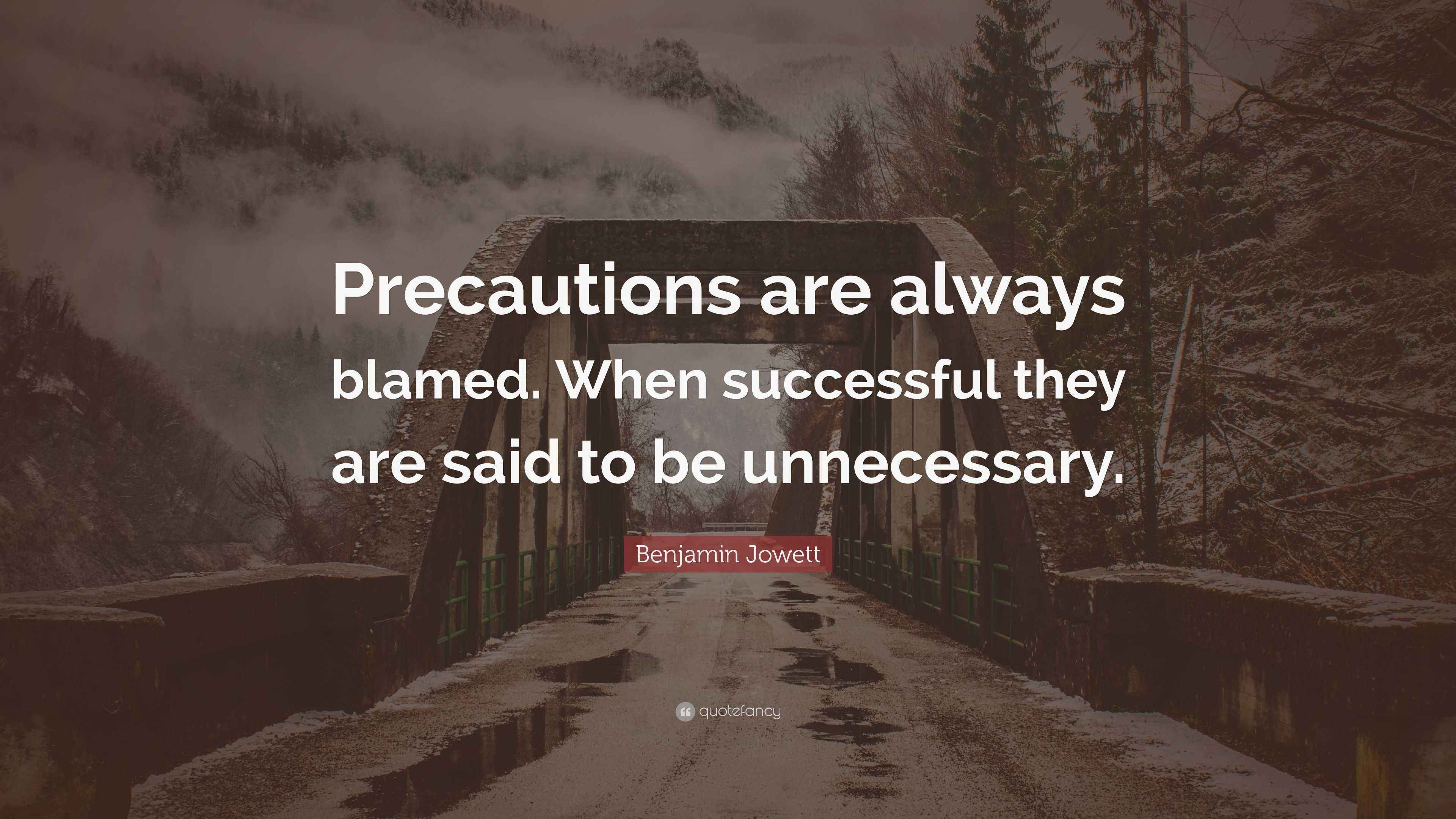 Benjamin Jowett Quote: “Precautions are always blamed. When successful ...
