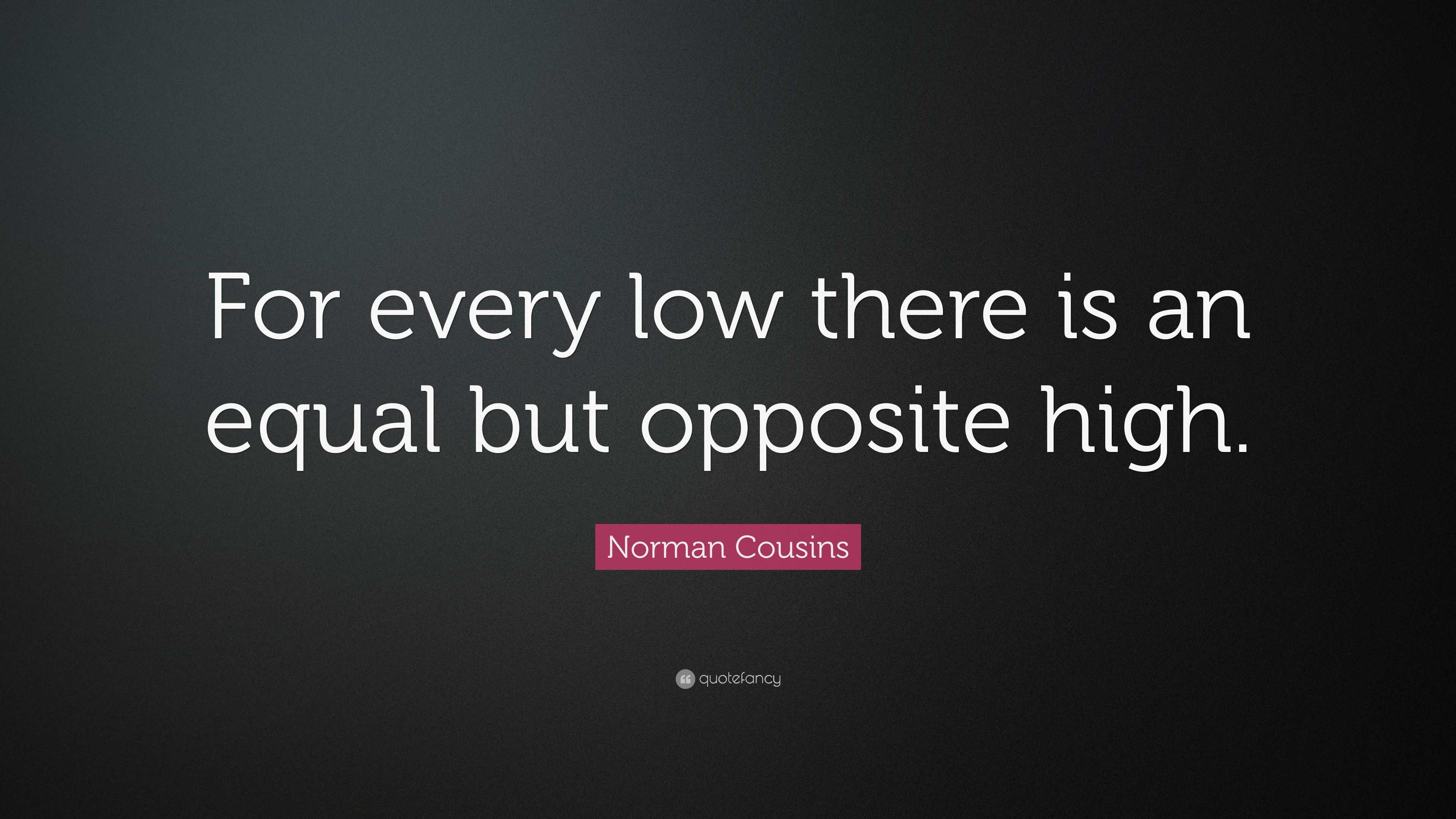 Norman Cousins Quote: “For every low there is an equal but opposite high.”