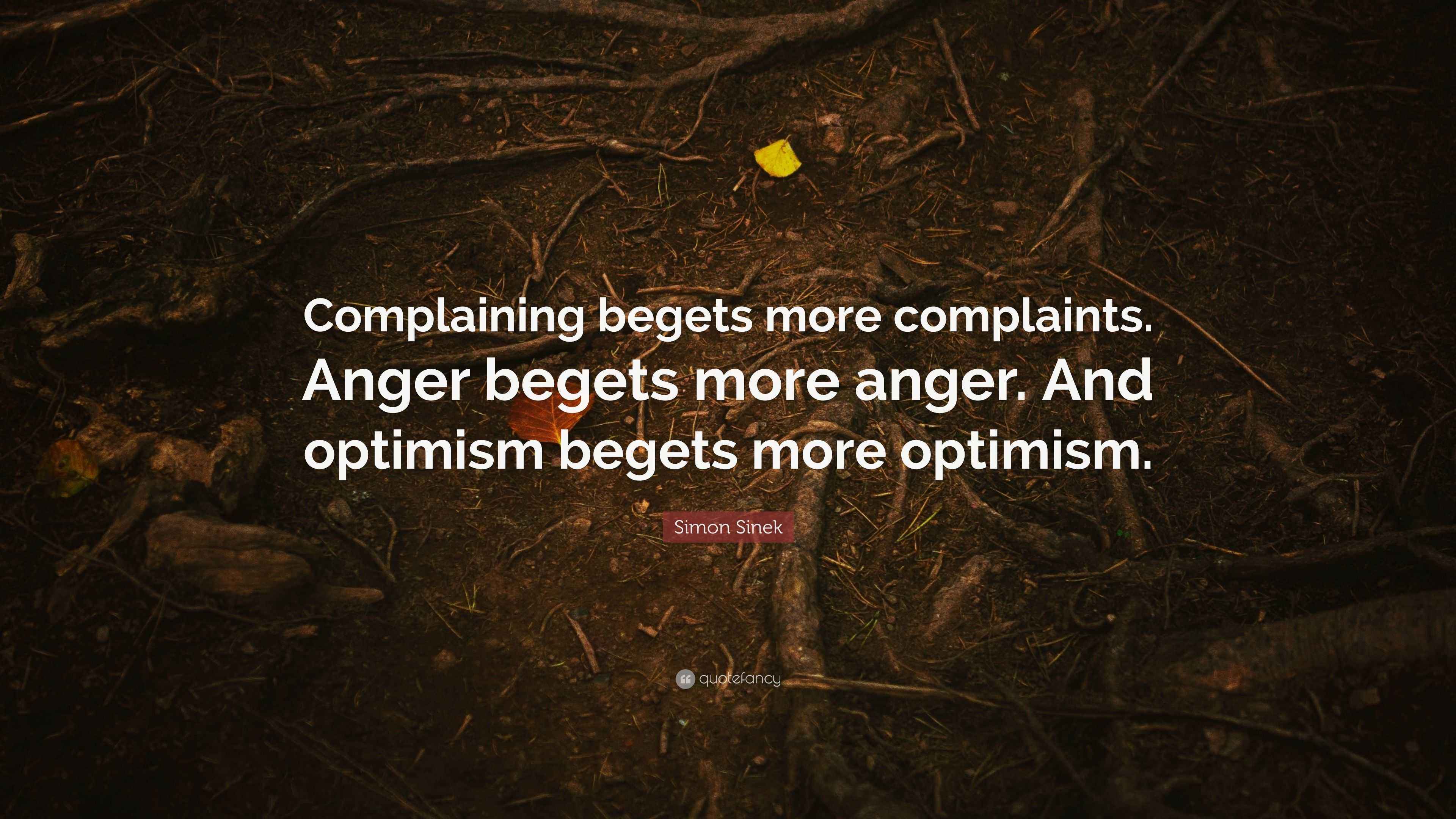 Simon Sinek Quote: “Complaining begets more complaints. Anger begets ...