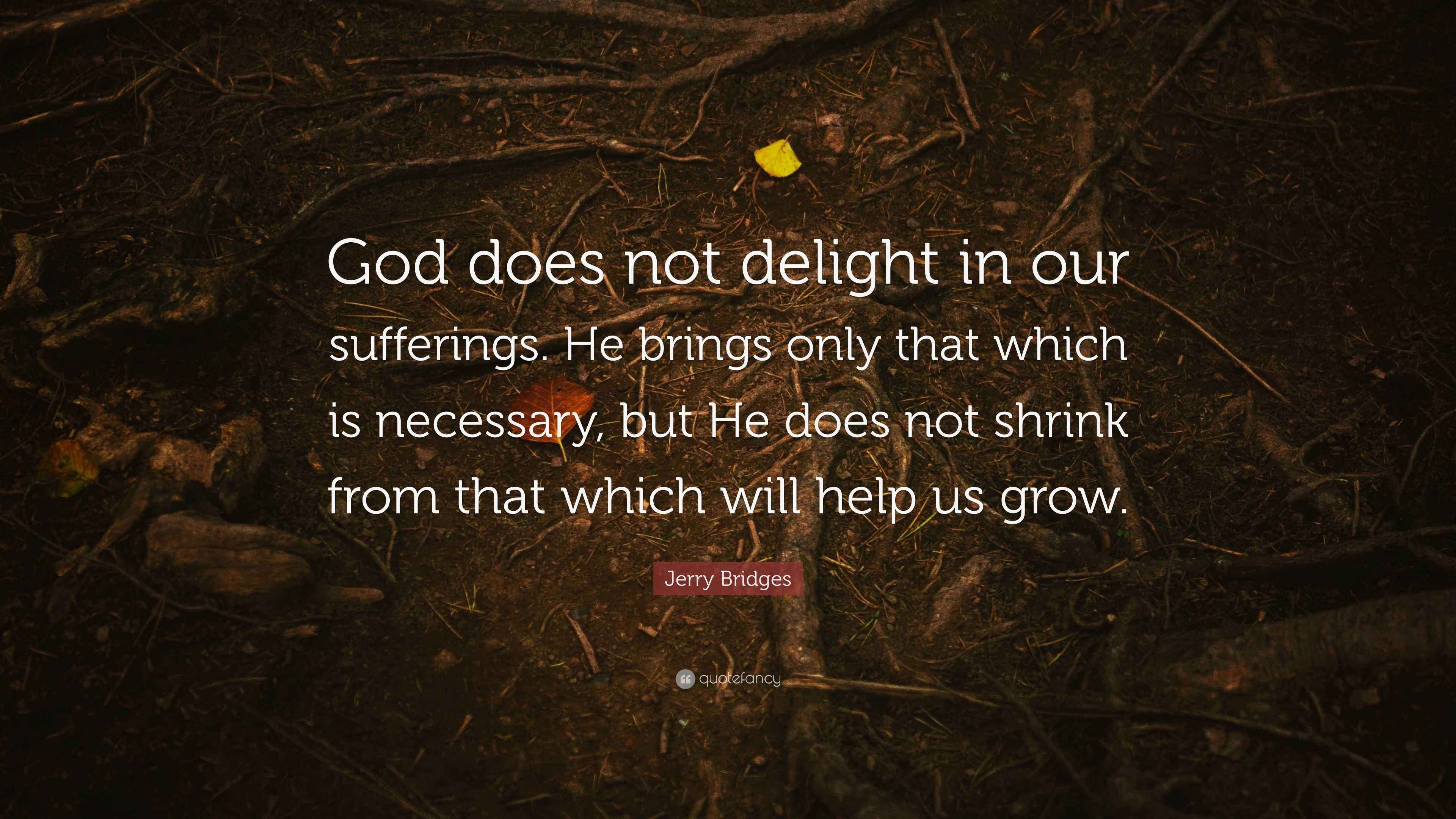 Jerry Bridges Quote: “God does not delight in our sufferings. He brings ...