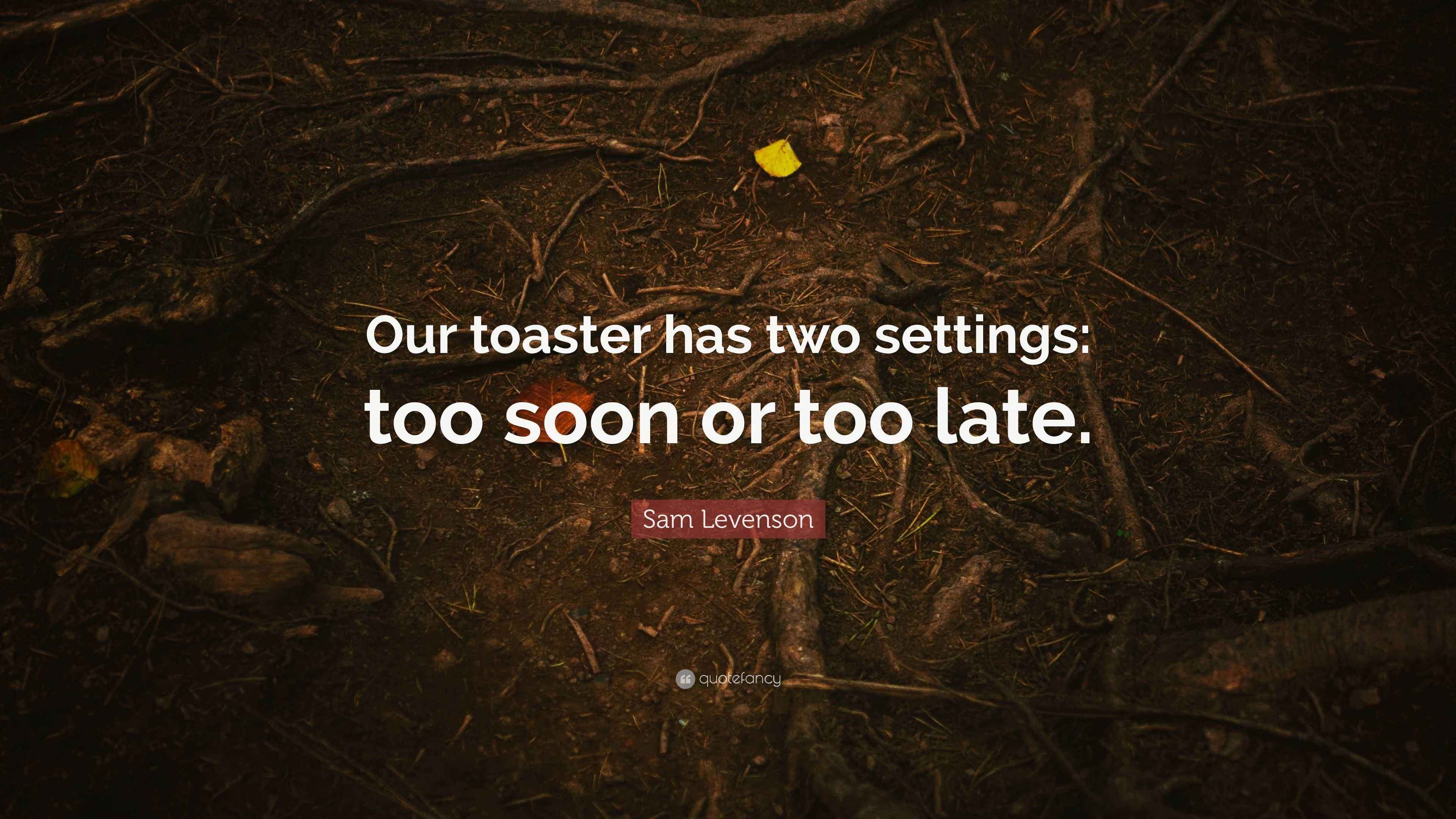 Sam Levenson Quote: “Our toaster has two settings: too soon or too late.”