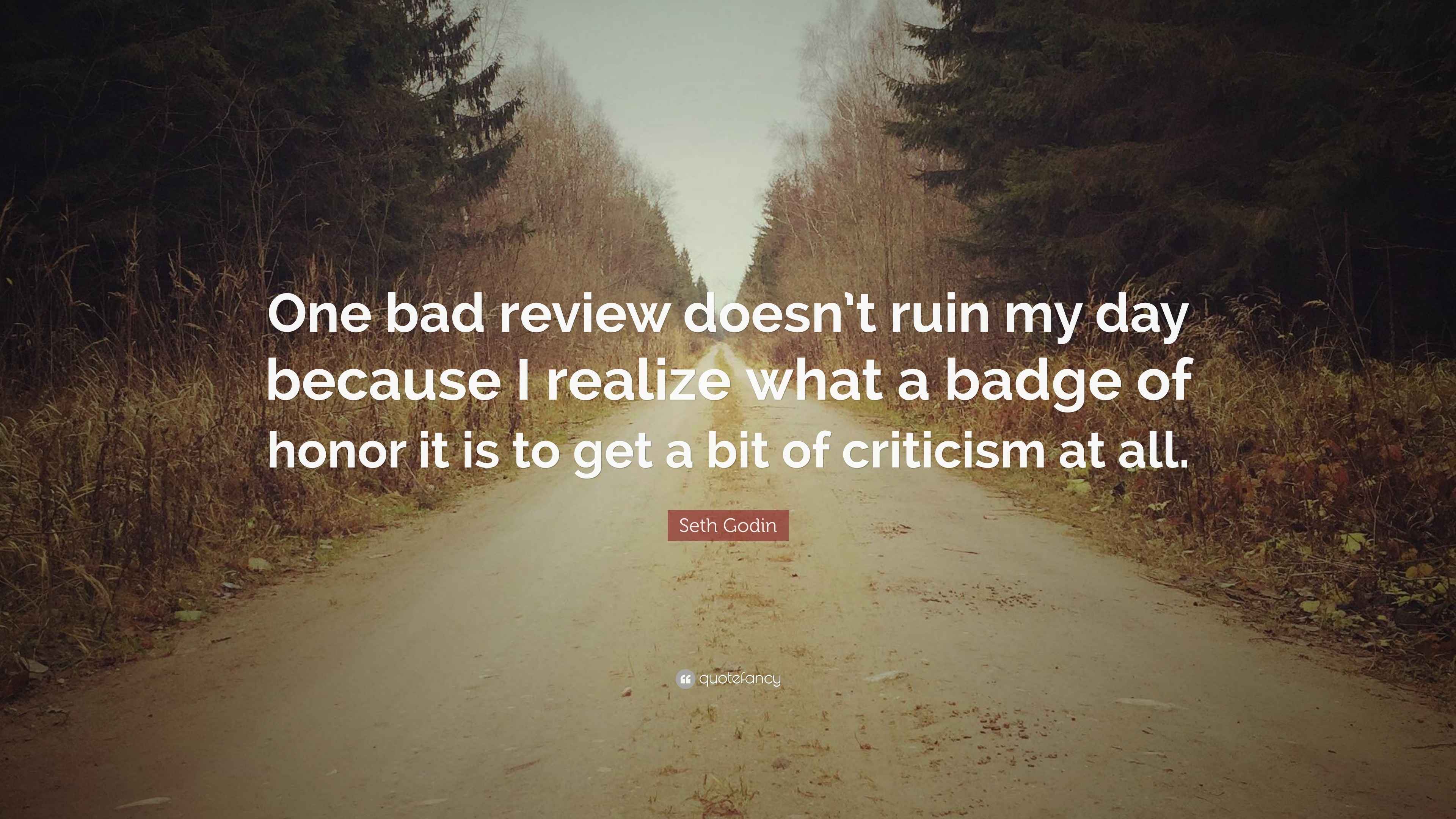 Seth Godin Quote: “One bad review doesn’t ruin my day because I realize ...