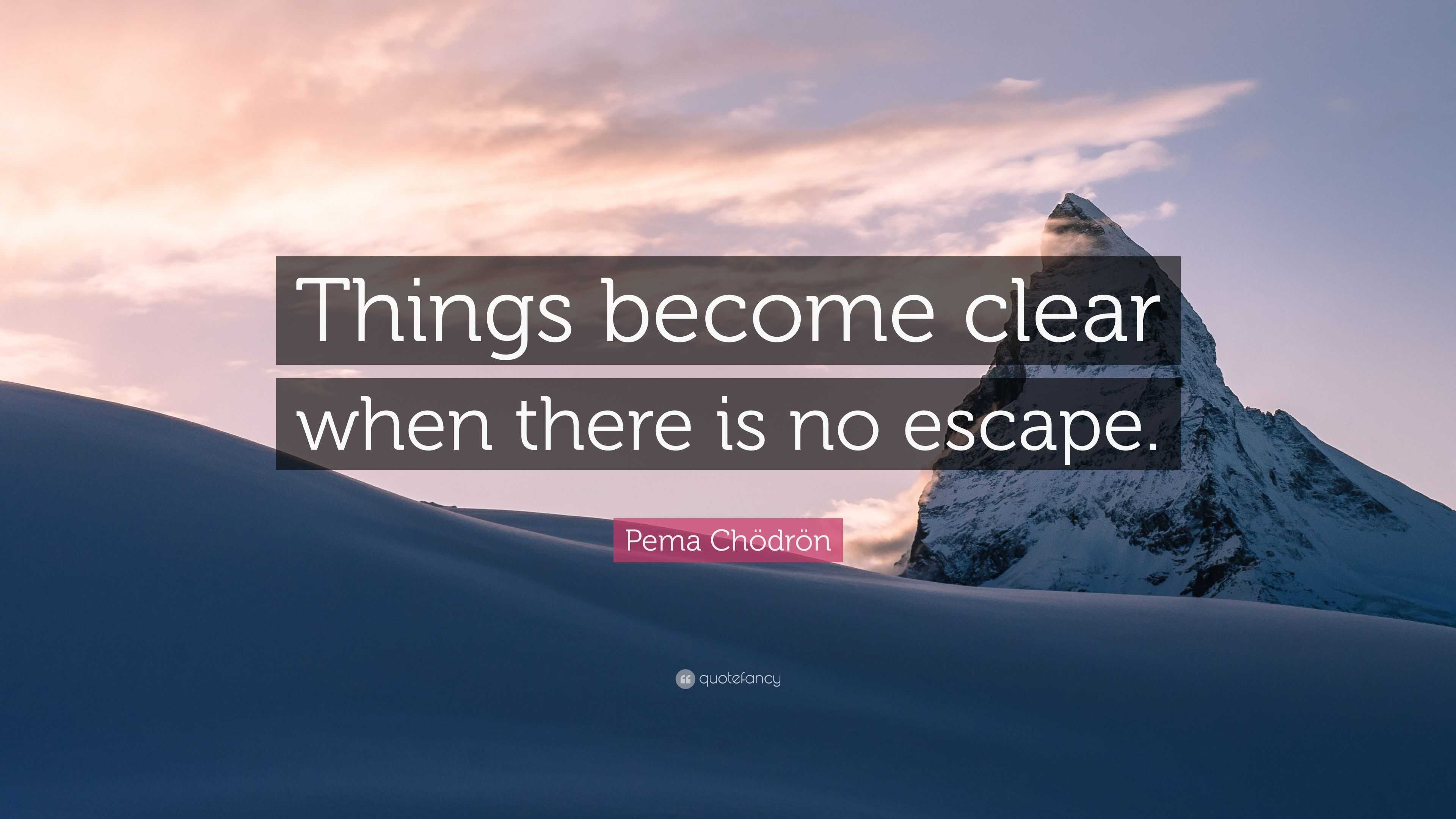 Pema Chödrön Quote: “Things become clear when there is no escape.”