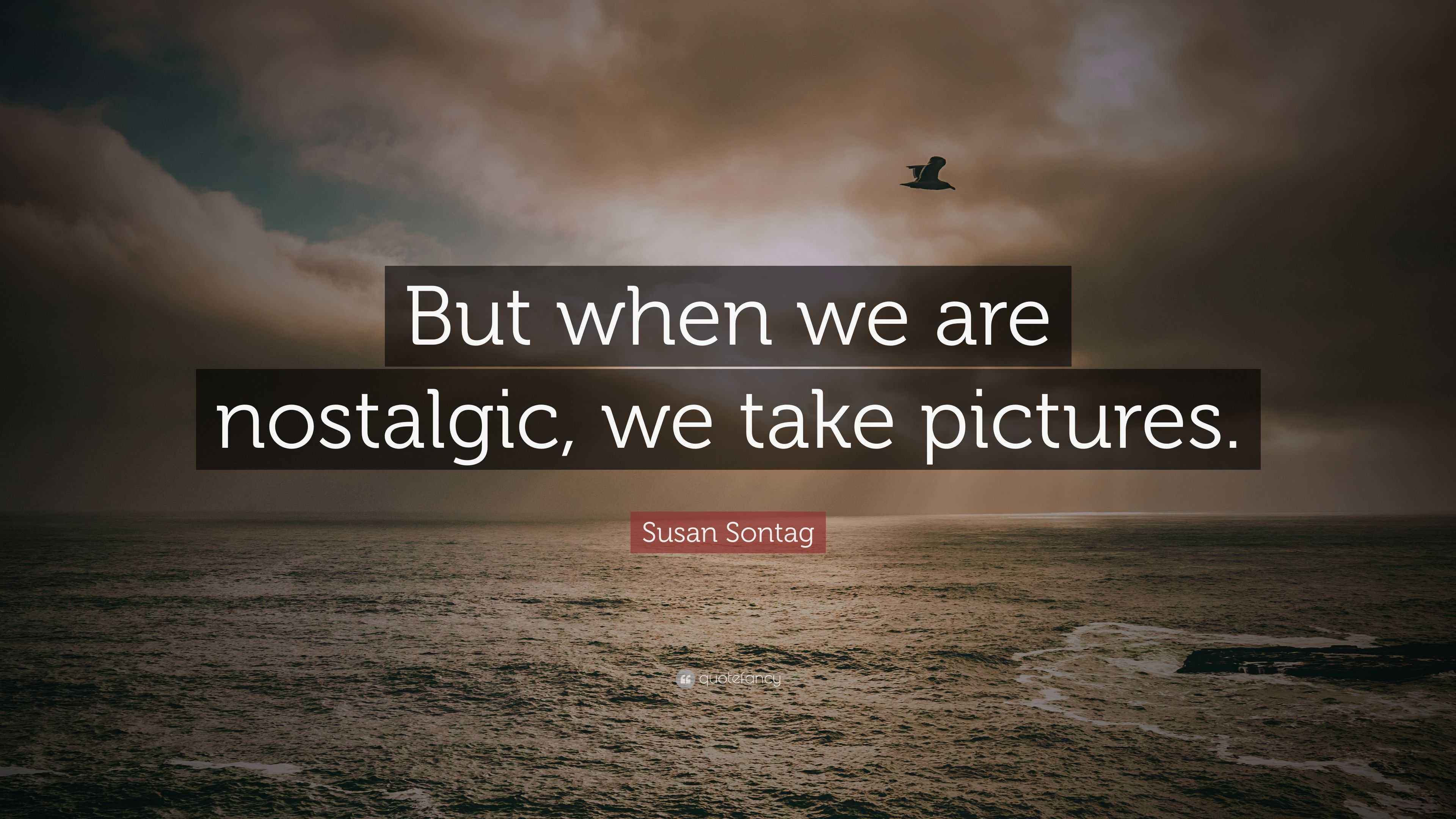 Susan Sontag Quote: “But when we are nostalgic, we take pictures.”