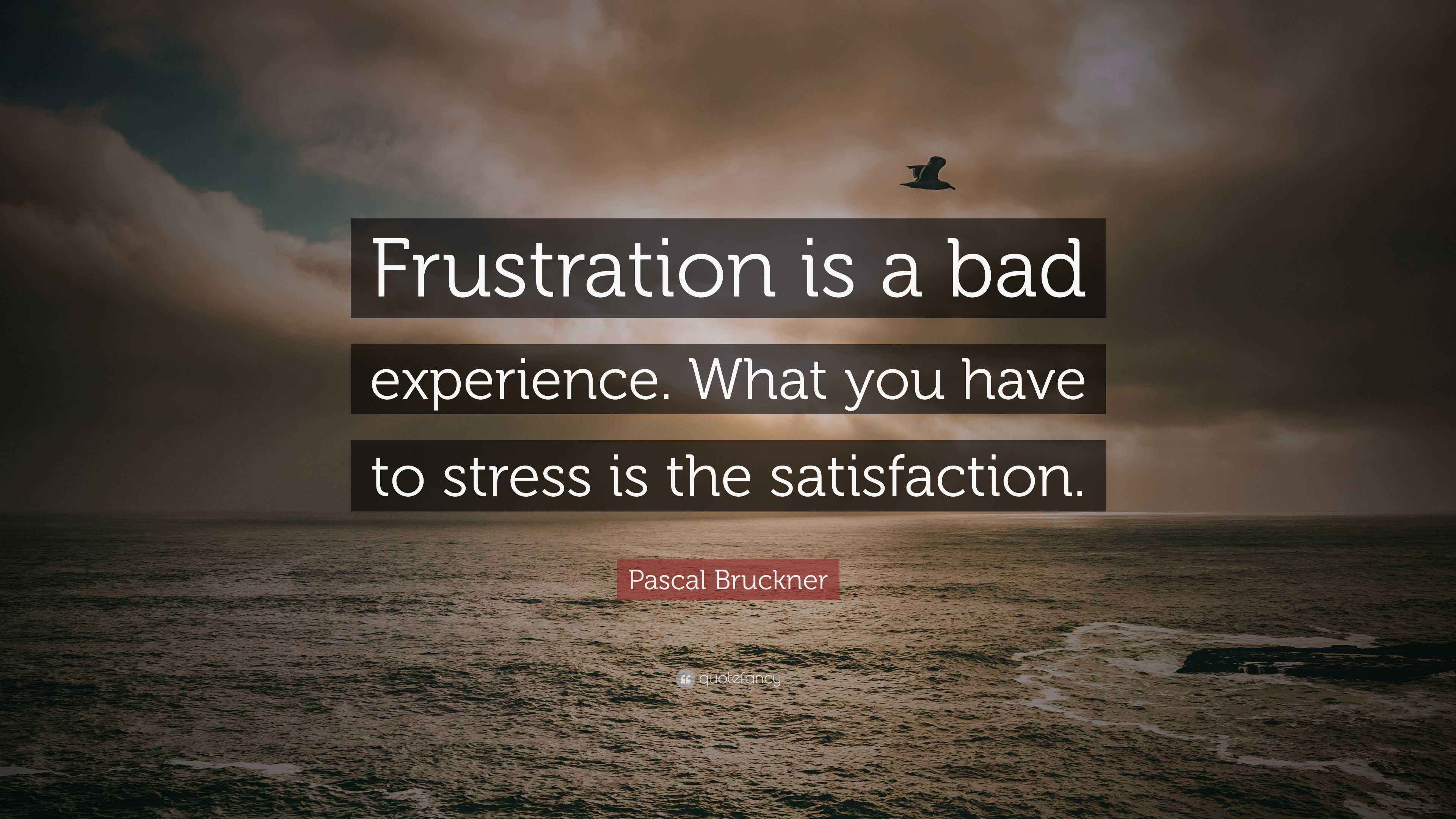 Pascal Bruckner Quote: “Frustration is a bad experience. What you have ...