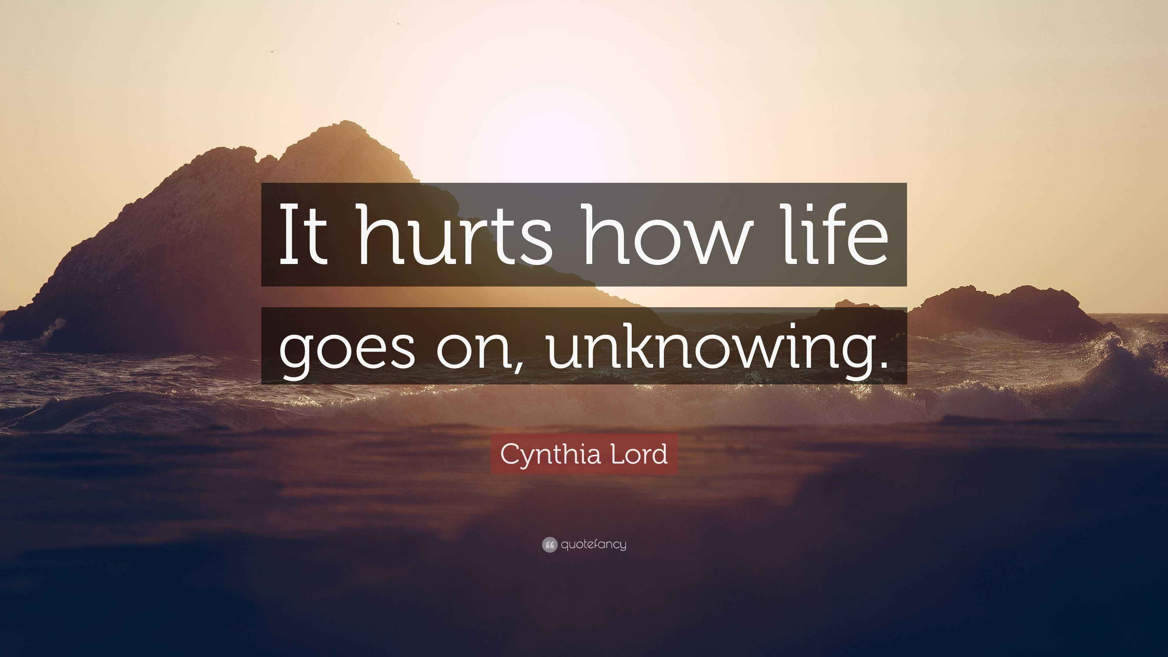 Cynthia Lord Quote: “It hurts how life goes on, unknowing.”
