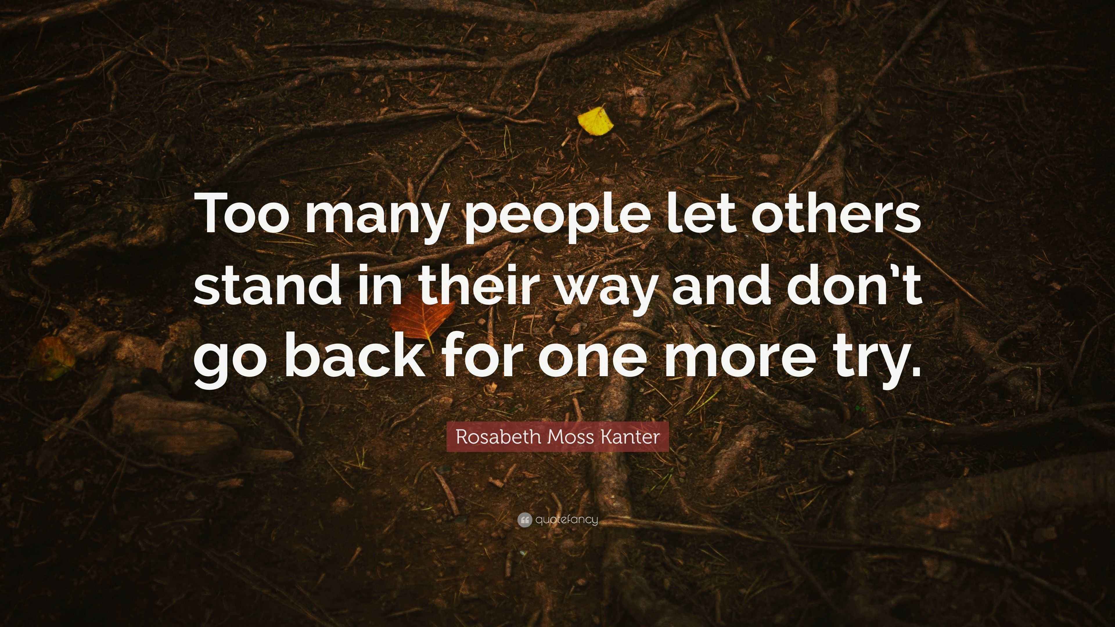 Rosabeth Moss Kanter Quote: “Too many people let others stand in their ...