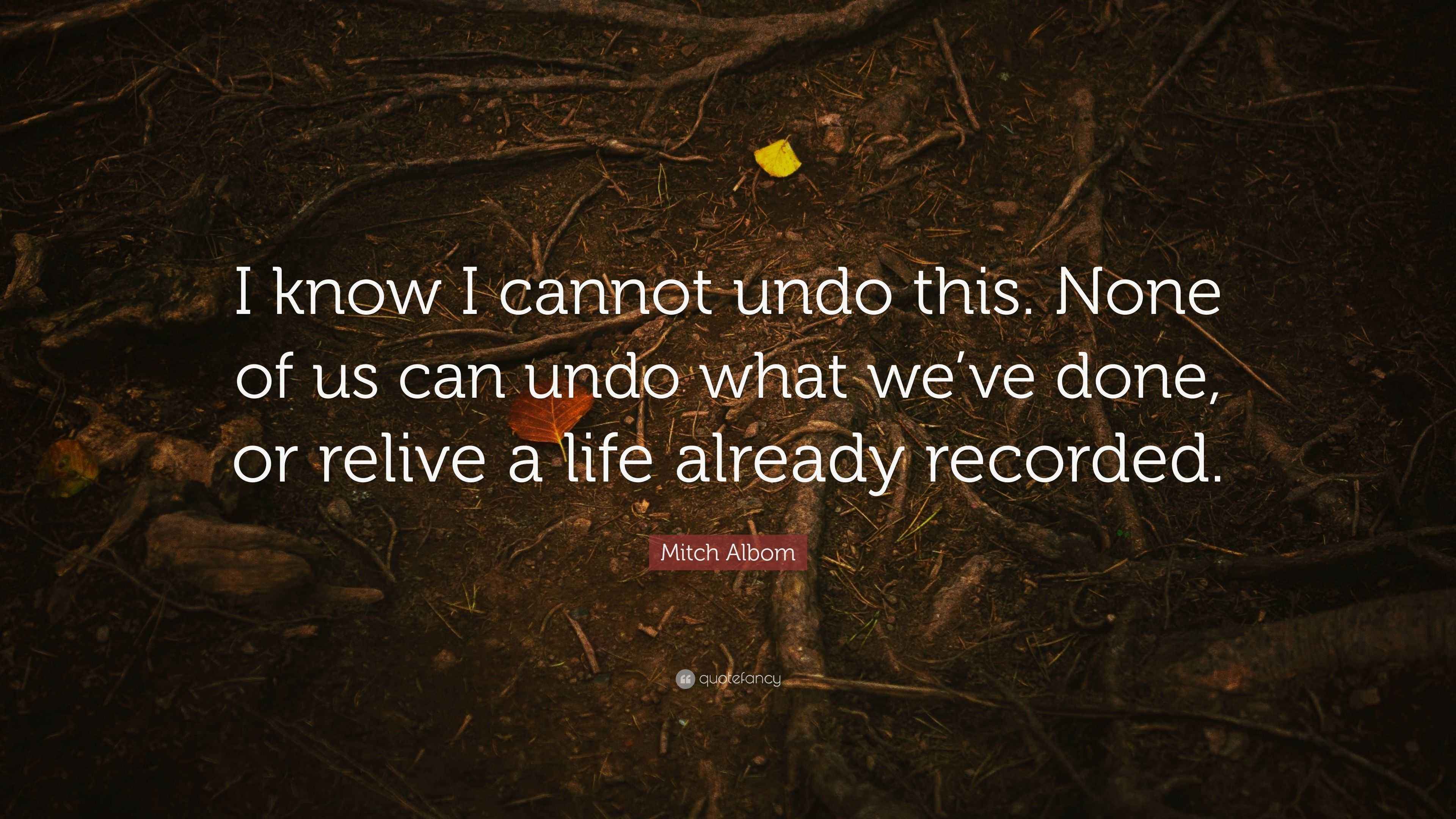 Mitch Albom Quote: “I know I cannot undo this. None of us can undo what ...