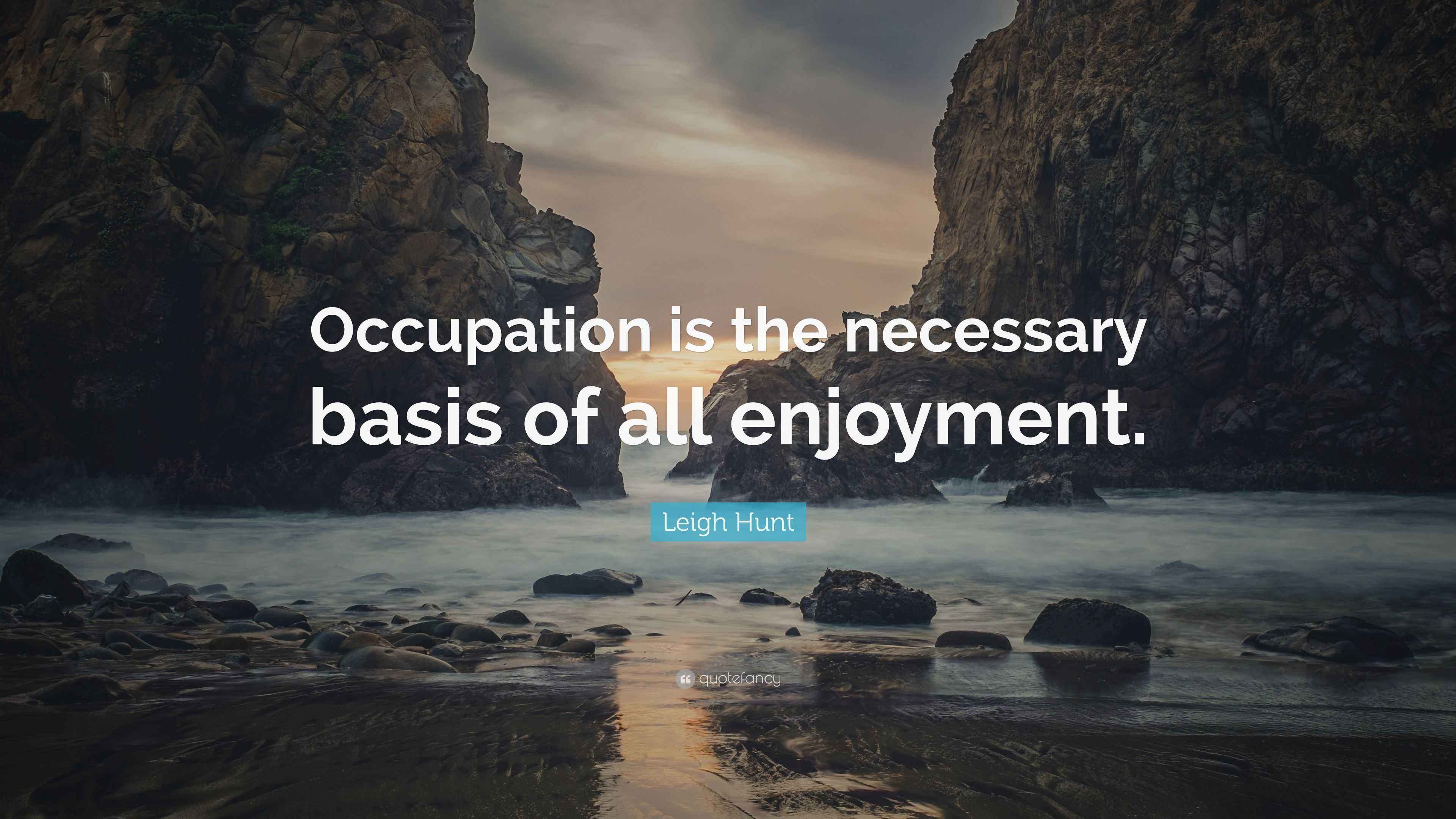 Leigh Hunt Quote: “Occupation is the necessary basis of all enjoyment.”