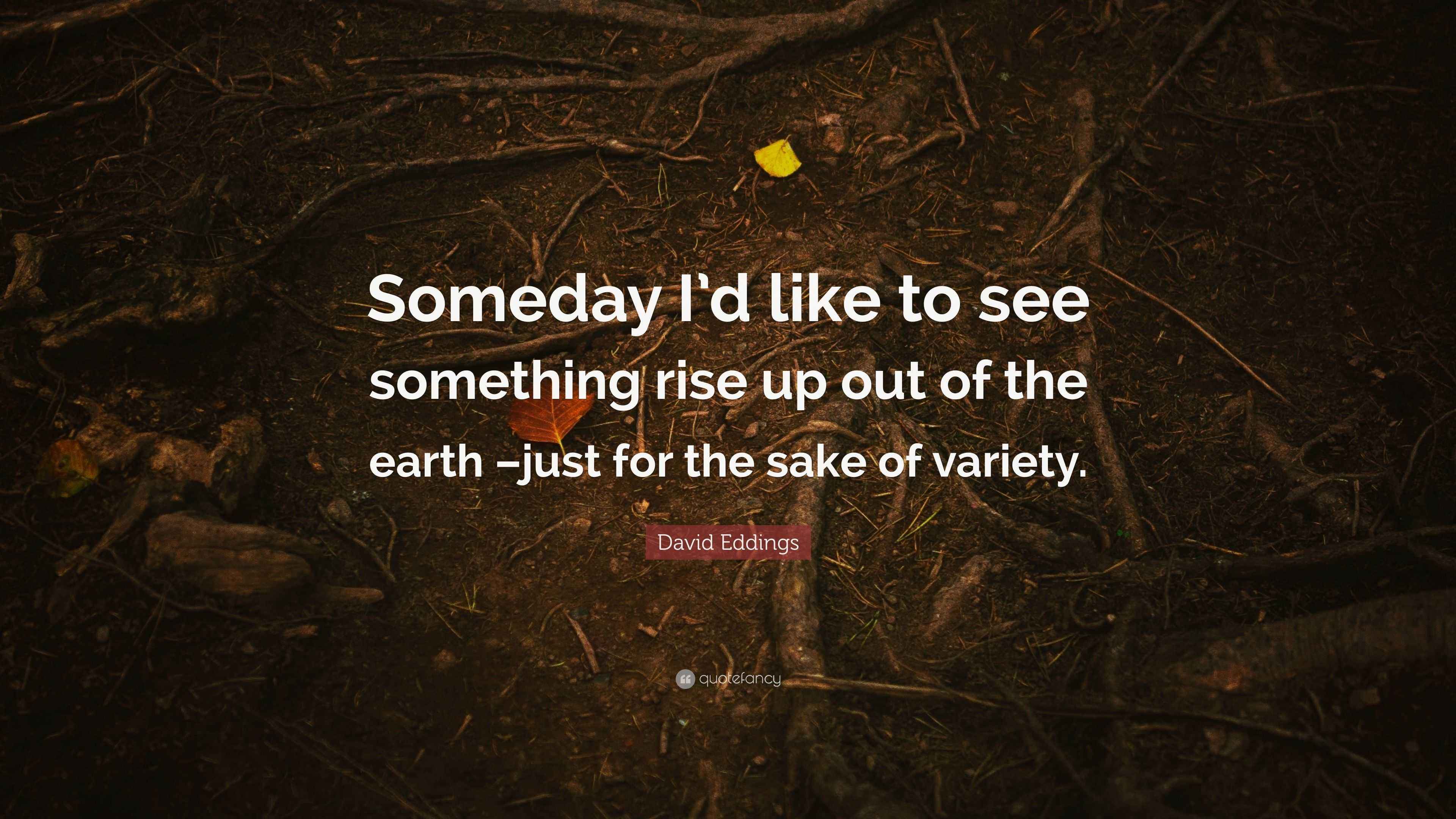 David Eddings Quote: “Someday I’d like to see something rise up out of ...