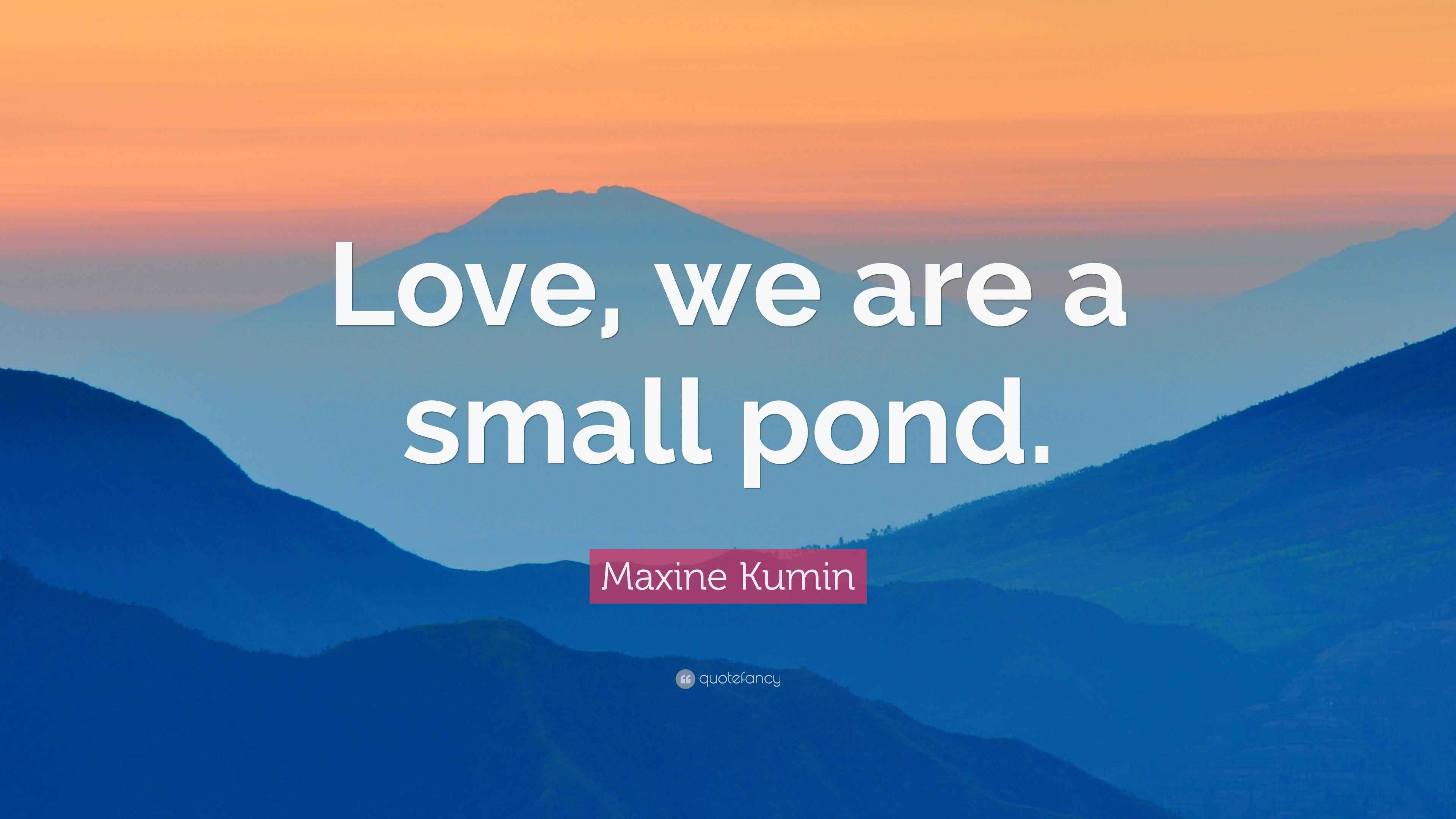Maxine Kumin Quote: “Love, we are a small pond.”