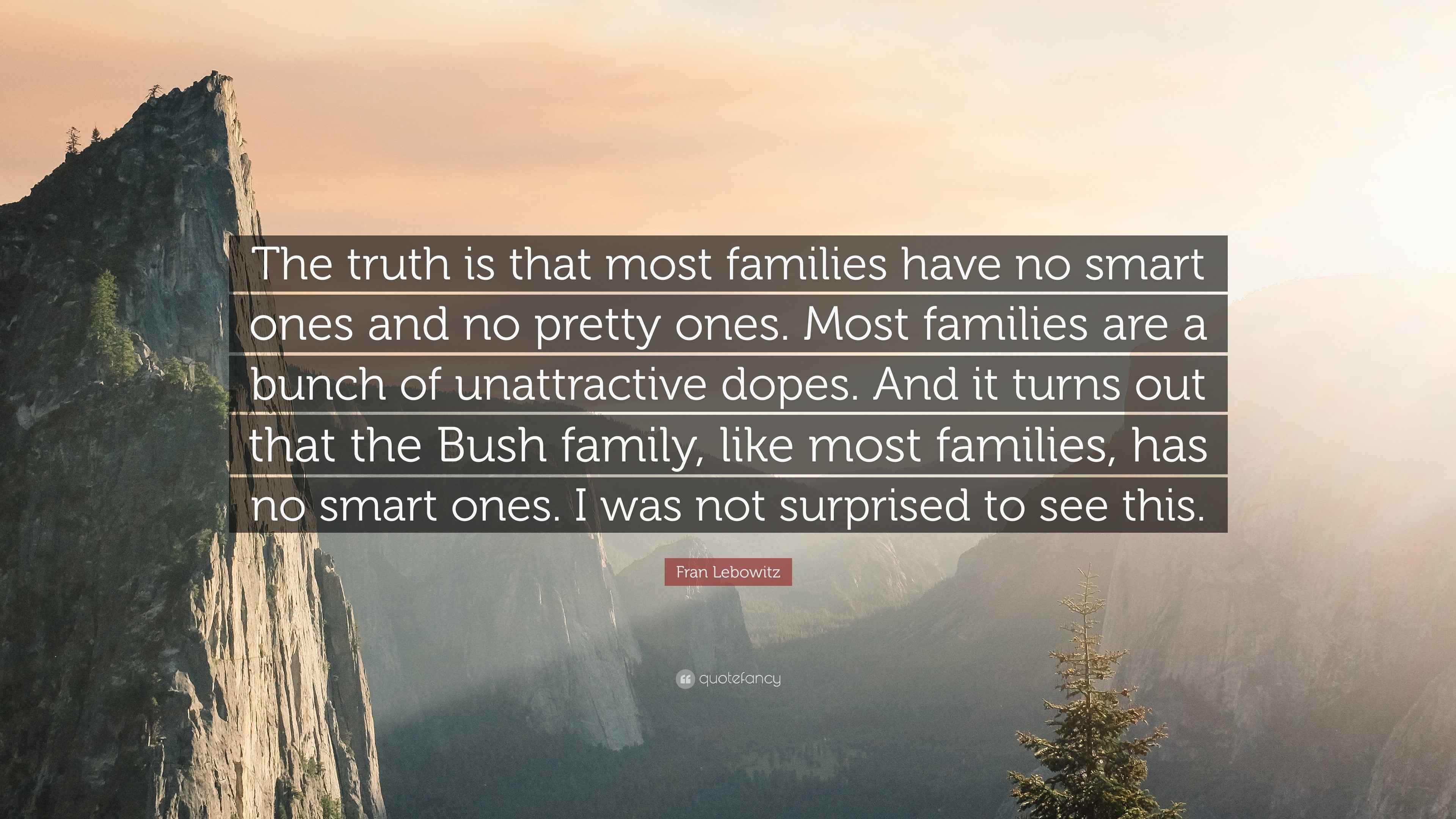 Fran Lebowitz Quote: “The truth is that most families have no smart ...