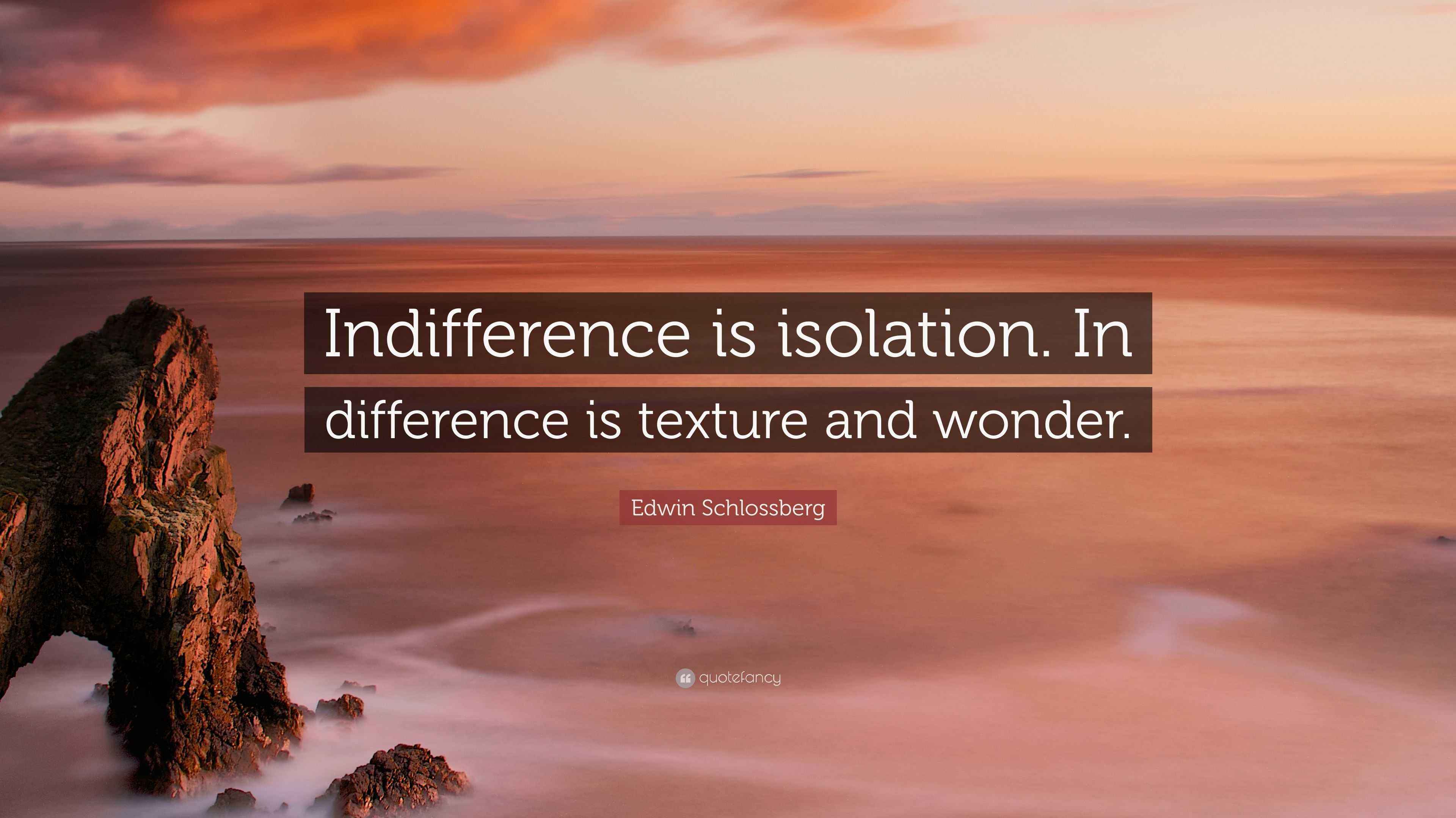 Edwin Schlossberg Quote: “Indifference is isolation. In difference is ...