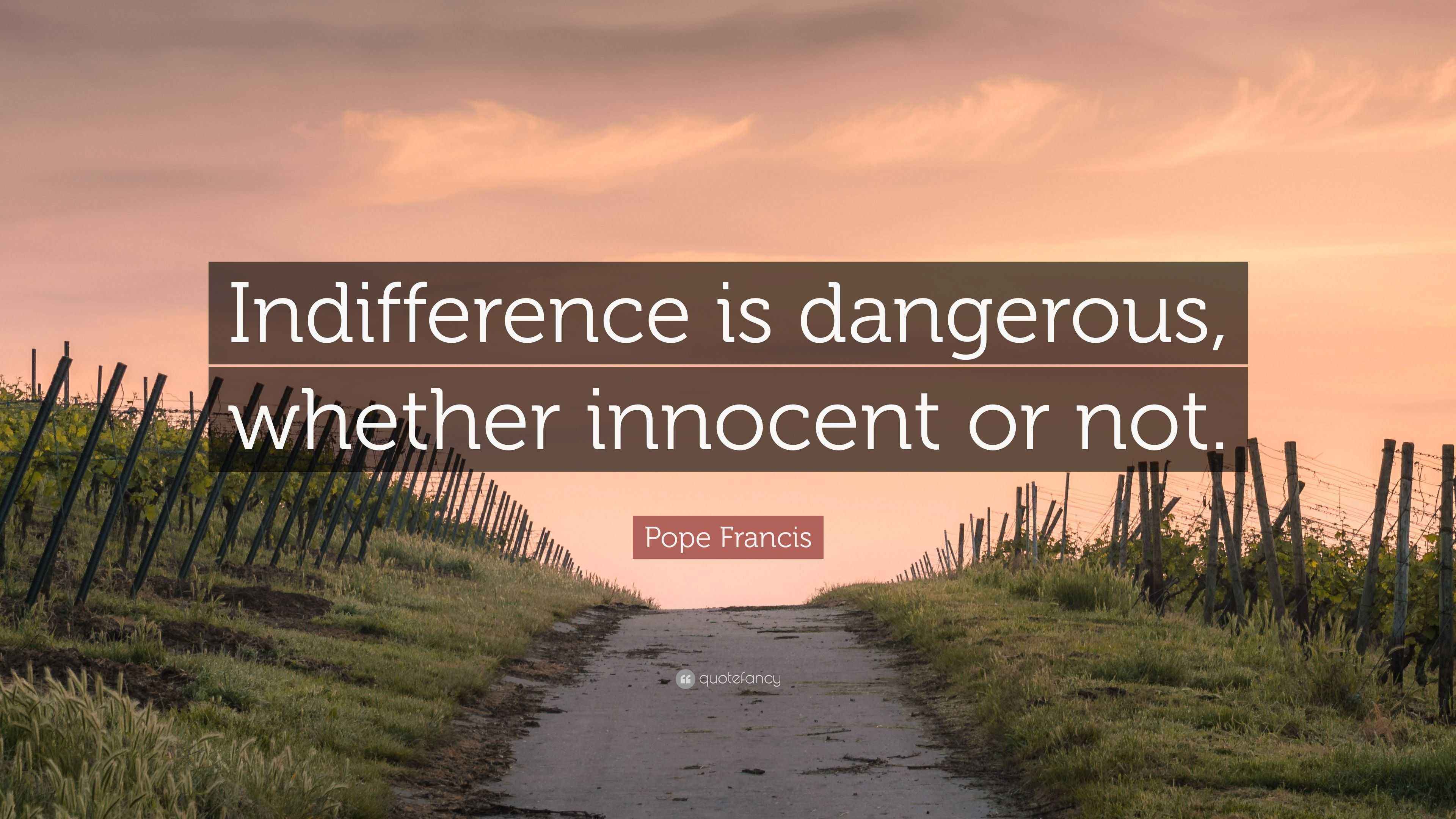 Pope Francis Quote: “Indifference is dangerous, whether innocent or not.”