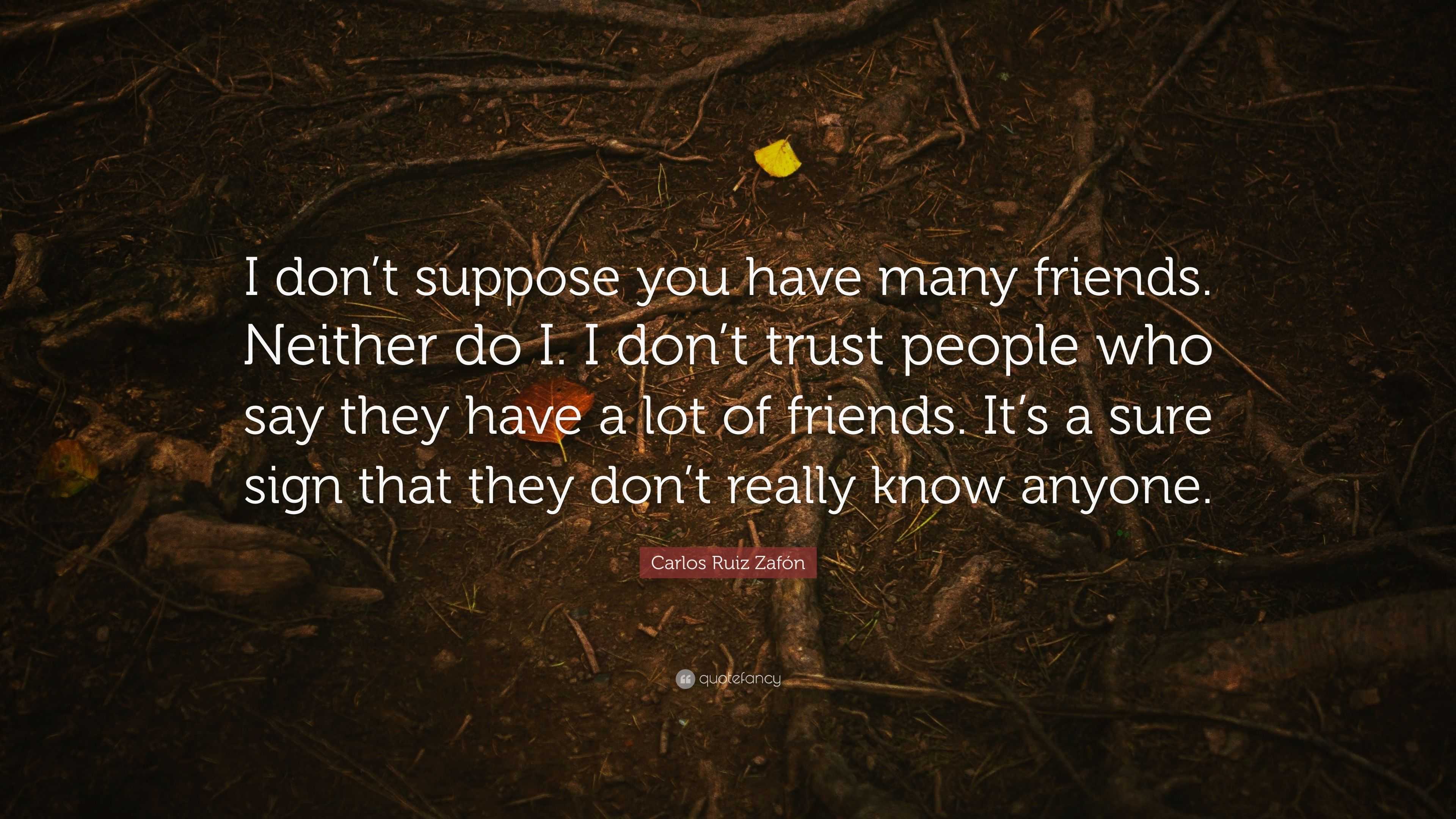 Carlos Ruiz Zafón Quote: “I don’t suppose you have many friends ...