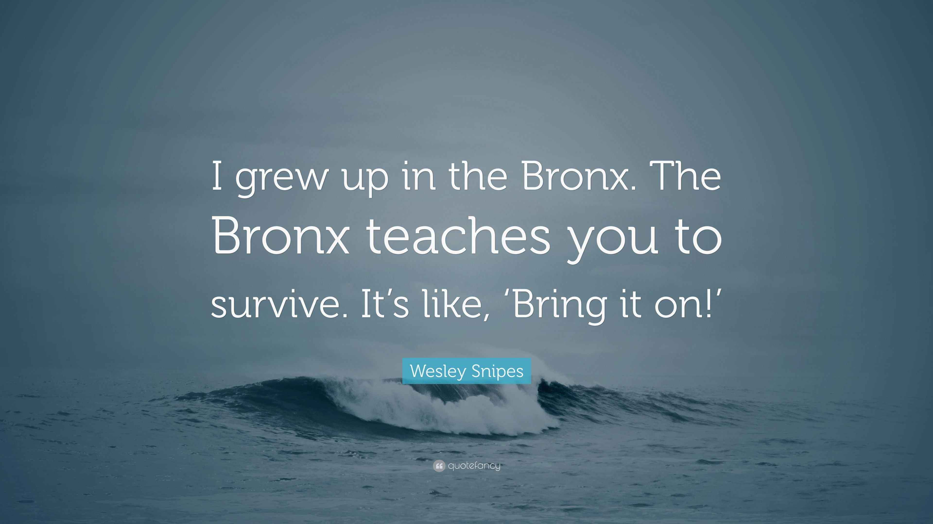 Wesley Snipes Quote: “I grew up in the Bronx. The Bronx teaches you to ...