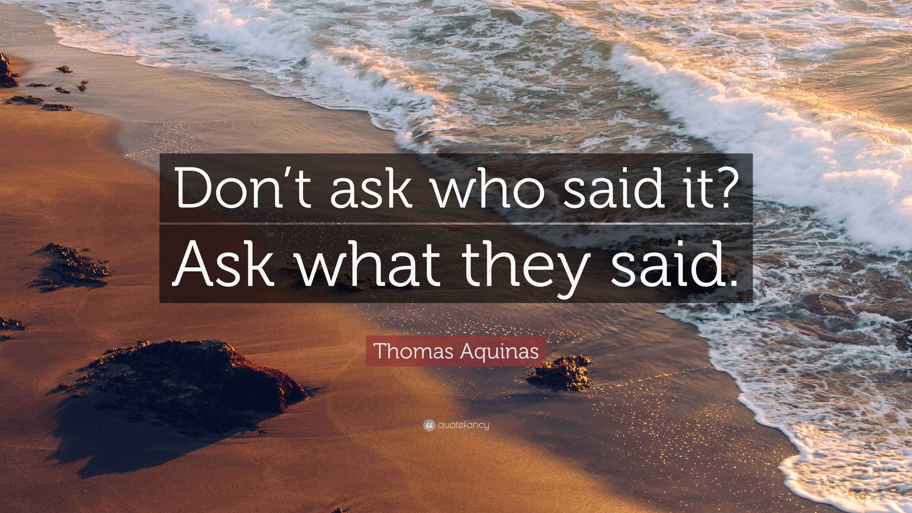Thomas Aquinas Quote: “Don’t ask who said it? Ask what they said.”