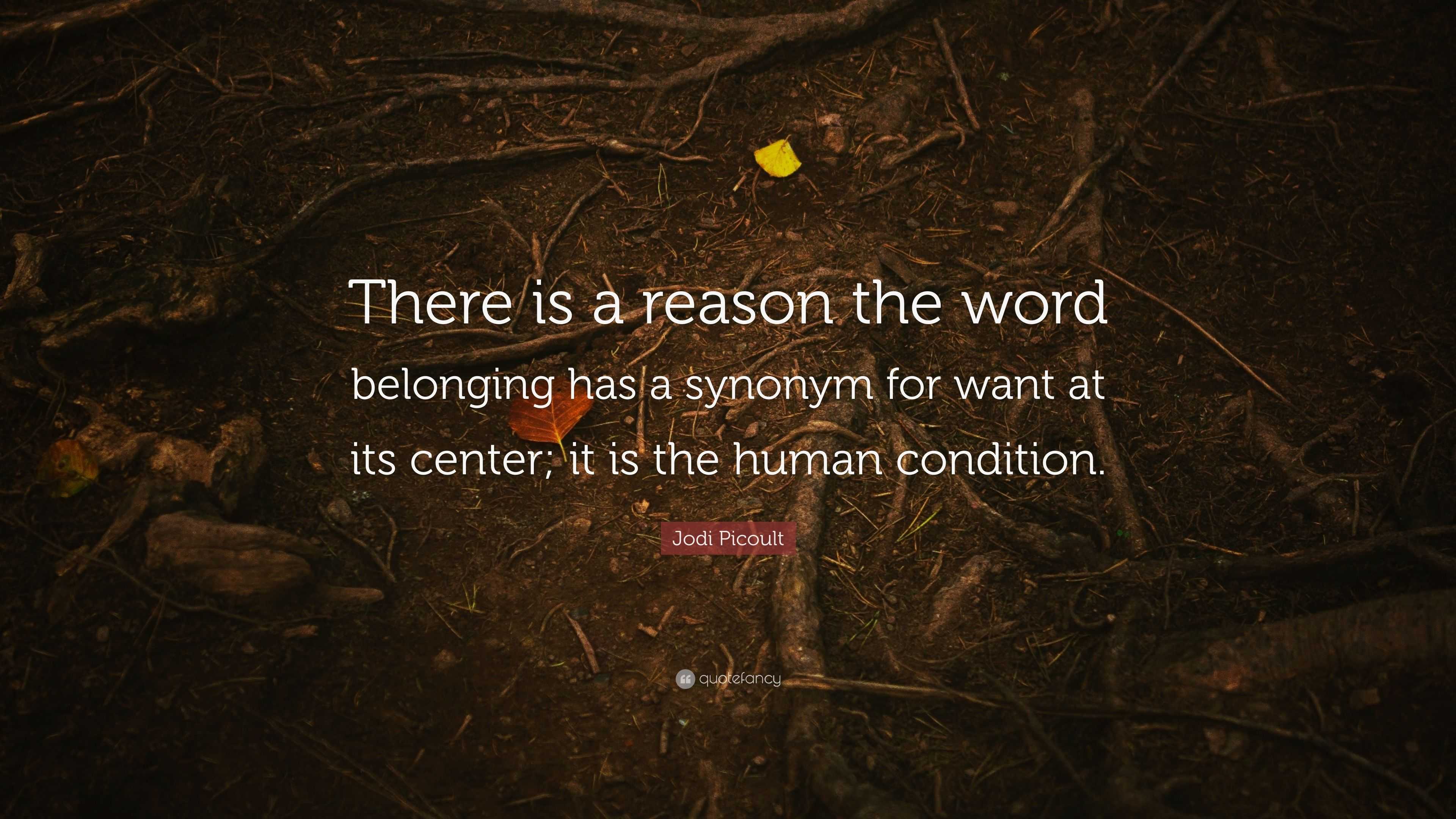 Jodi Picoult Quote: “There is a reason the word belonging has a synonym ...