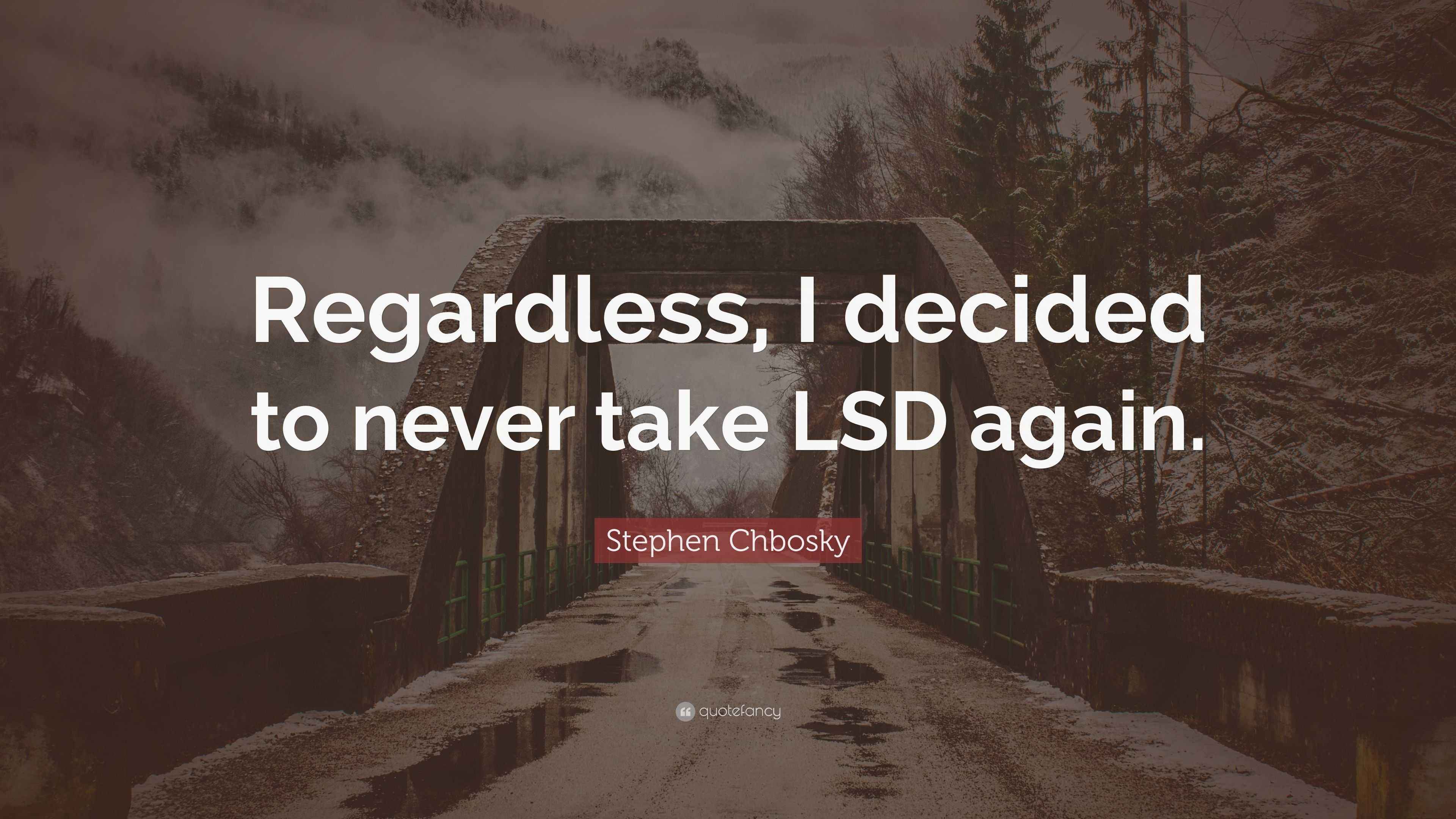 Stephen Chbosky Quote: “Regardless, I decided to never take LSD again.”