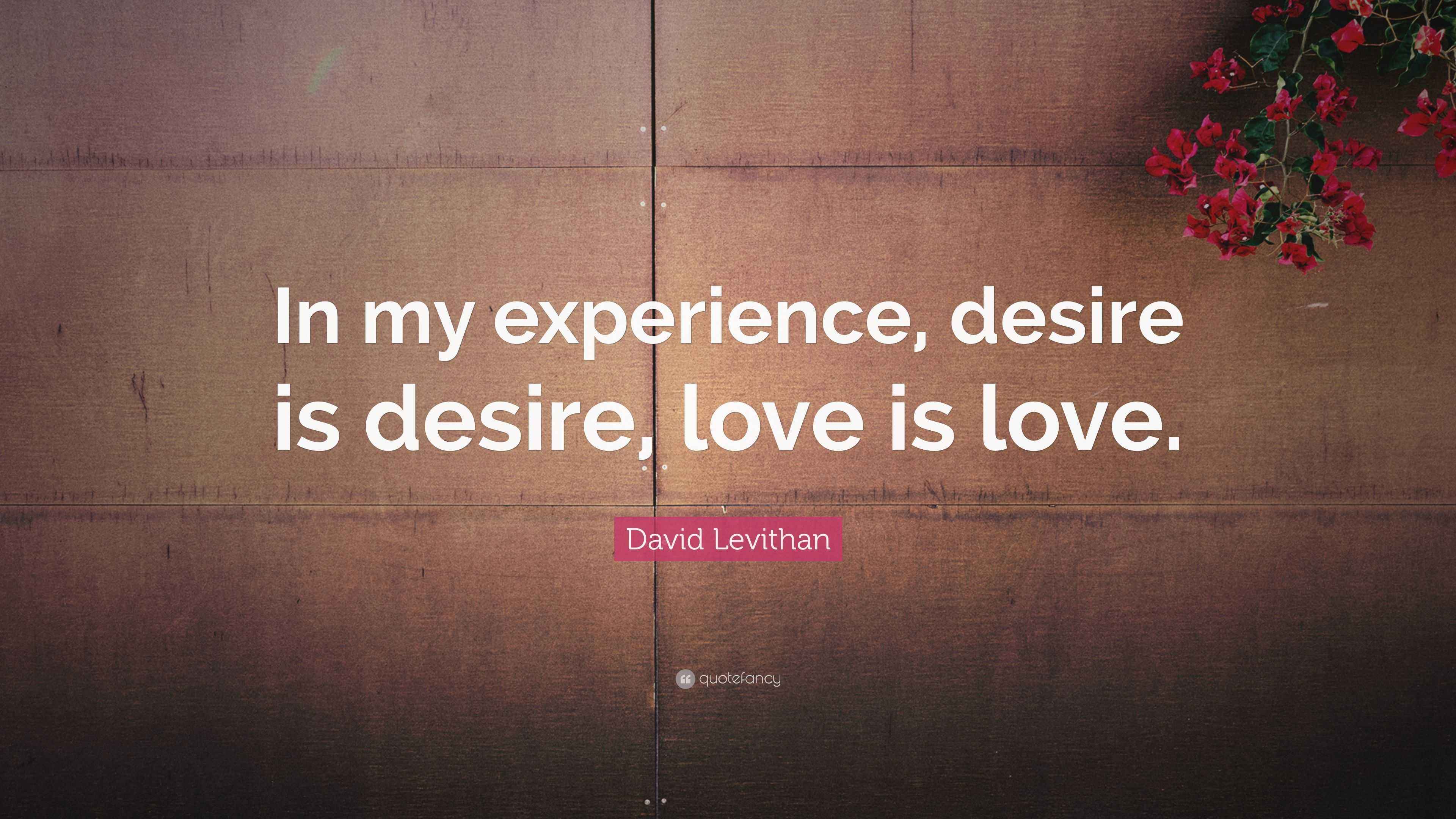 David Levithan Quote: “In my experience, desire is desire, love is love.”