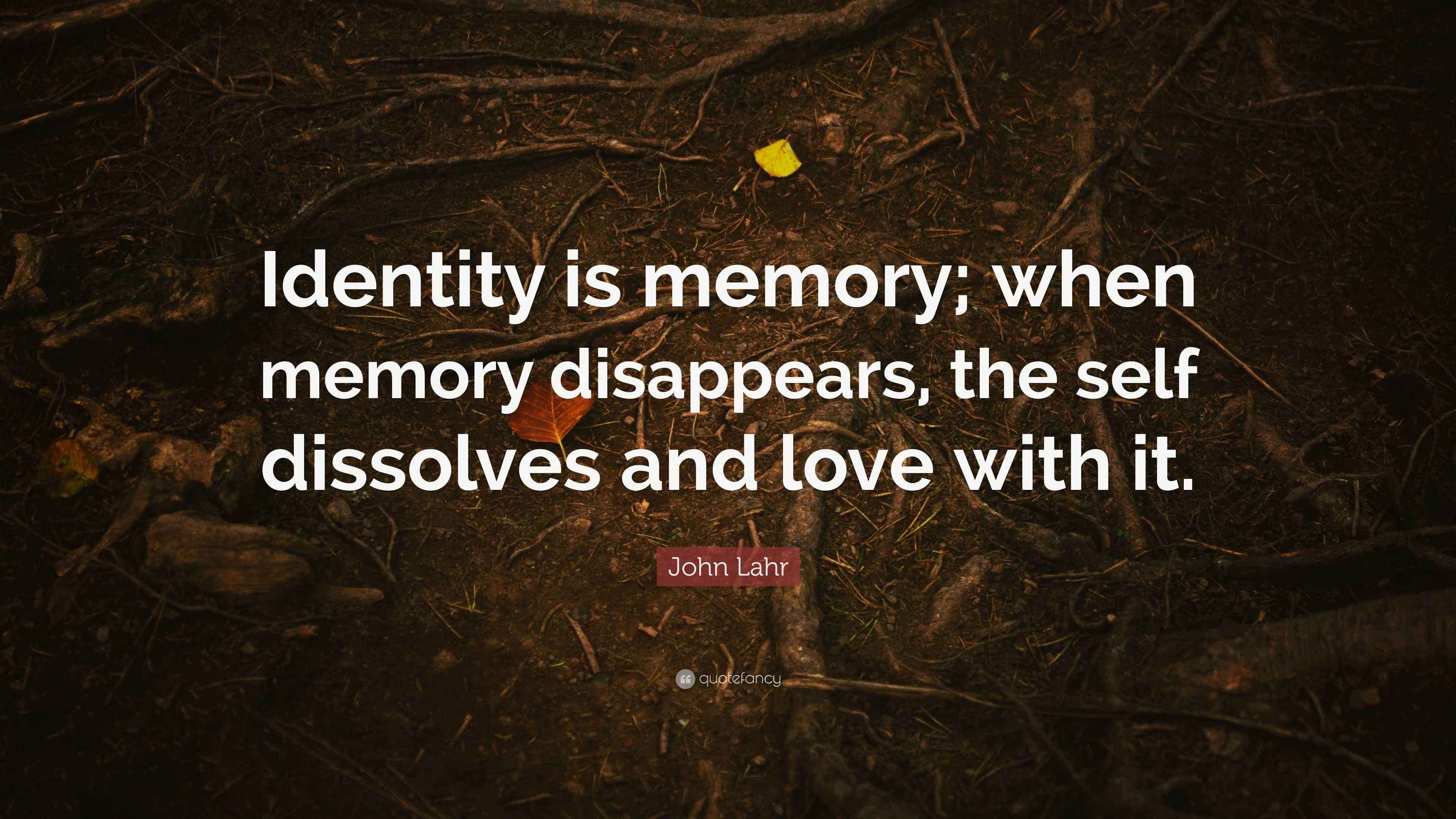 John Lahr Quote: “Identity is memory; when memory disappears, the self ...