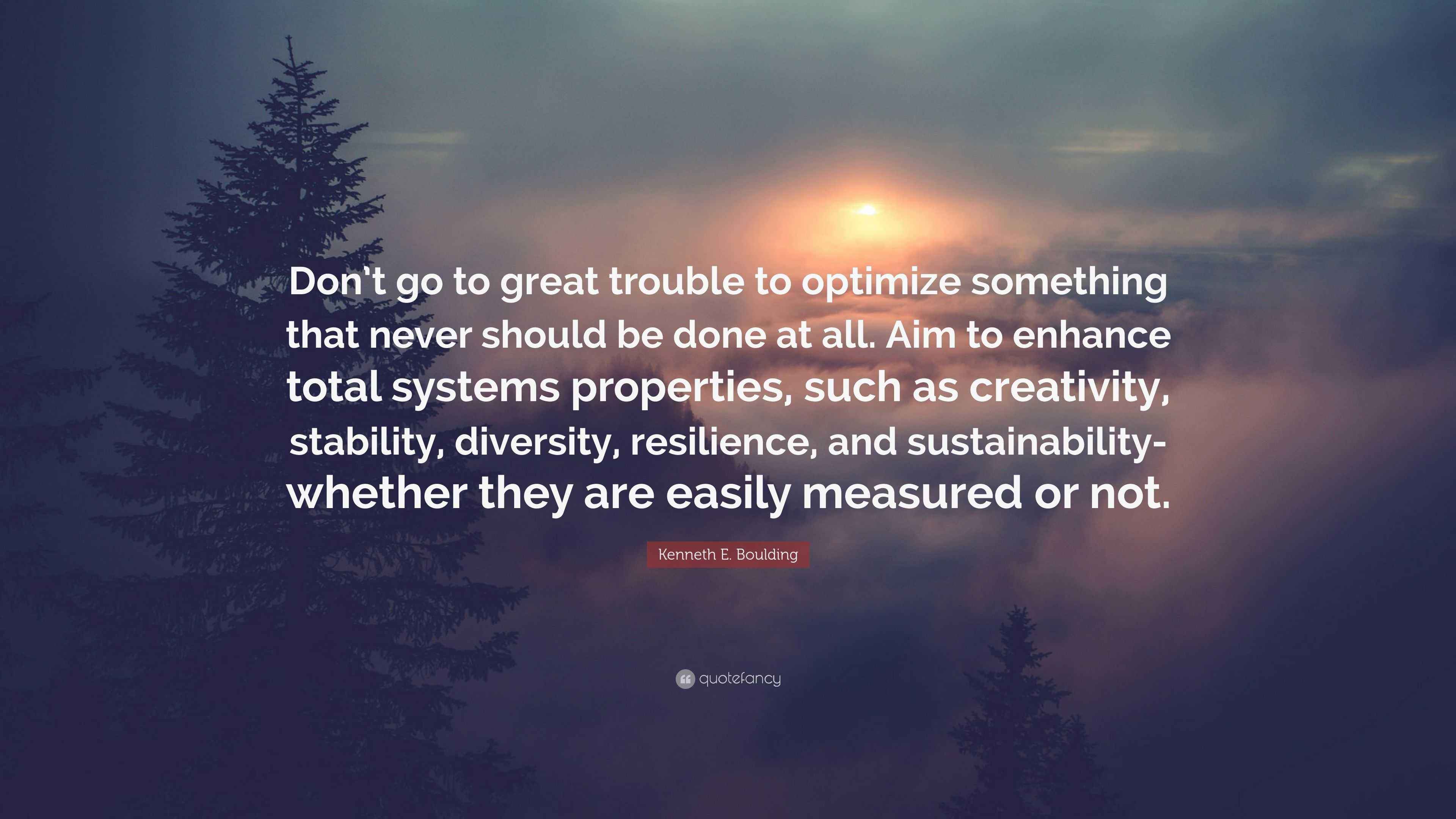Kenneth E. Boulding Quote: “Don’t go to great trouble to optimize ...
